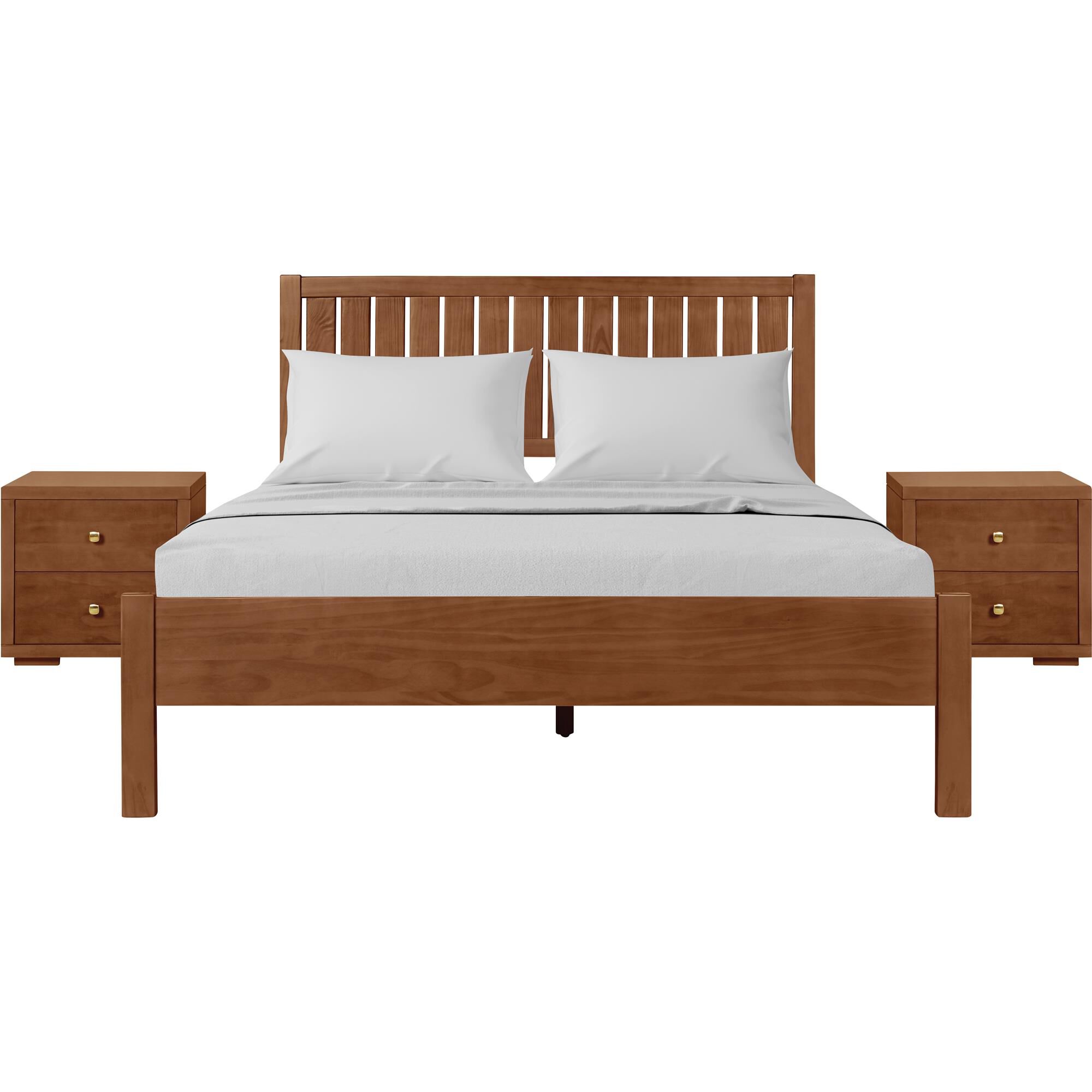 Graham Wooden Platform Bed in Walnut, King with 2 Nightstands | Roaman's