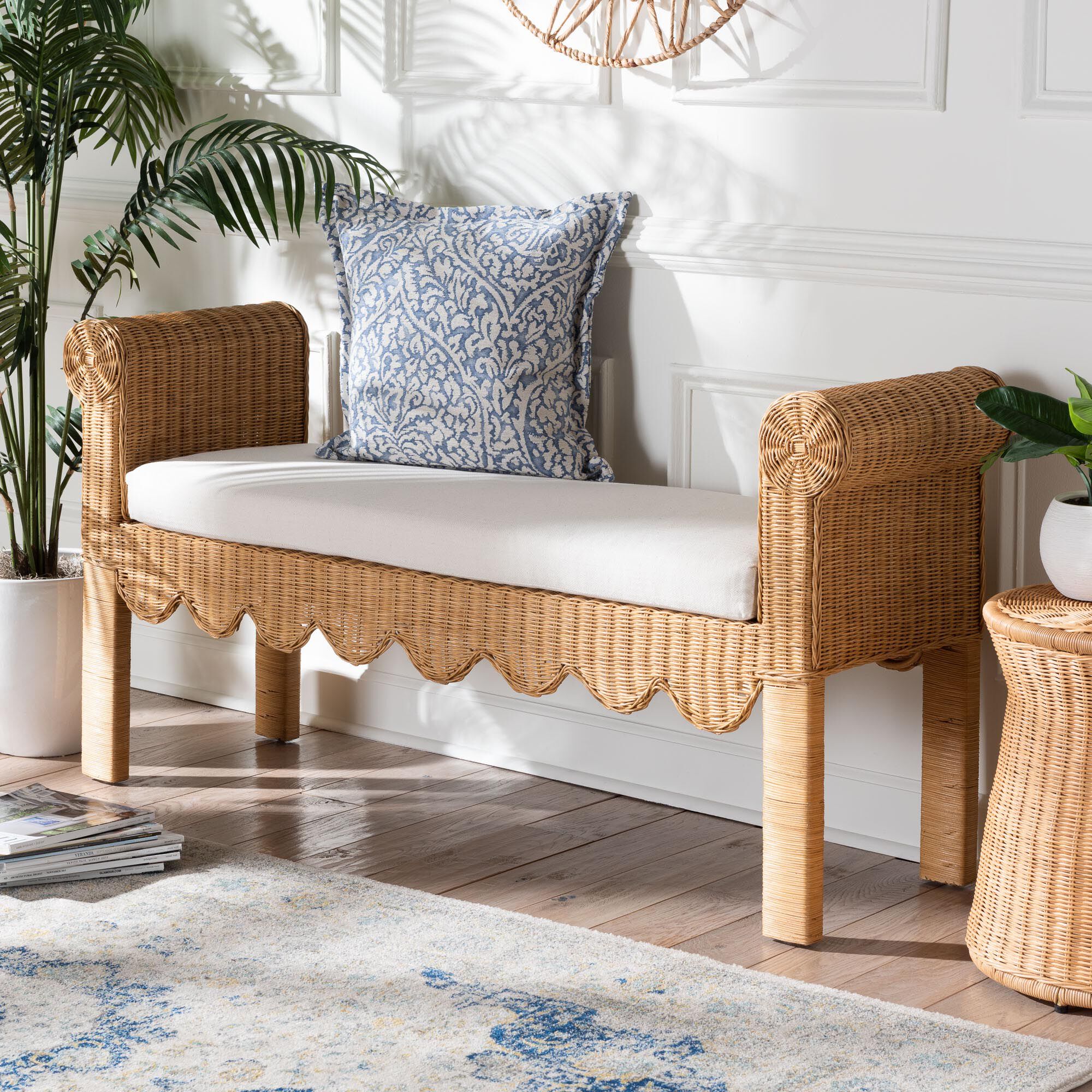 Reiko Handwoven Natural Rattan Bench | Roaman's