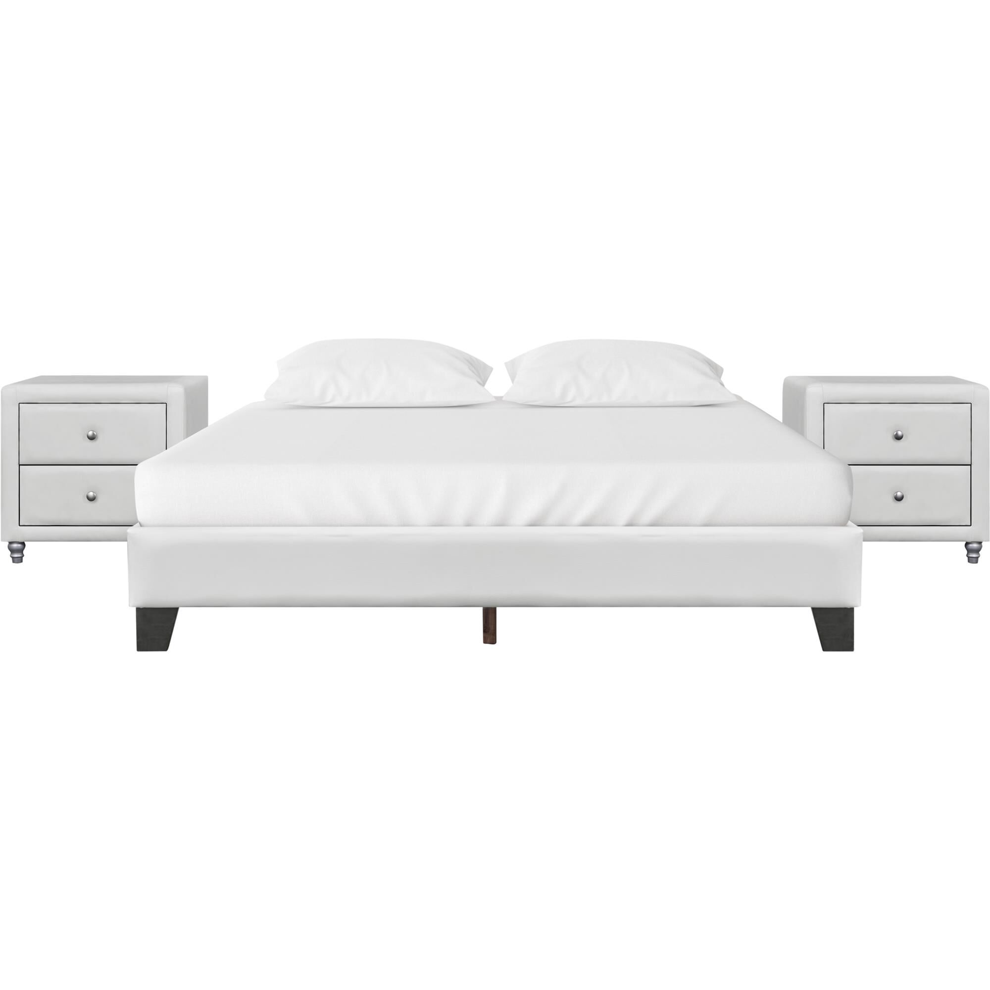 Acton Platform Bed, King, White with 2 Nightstands | Roaman's