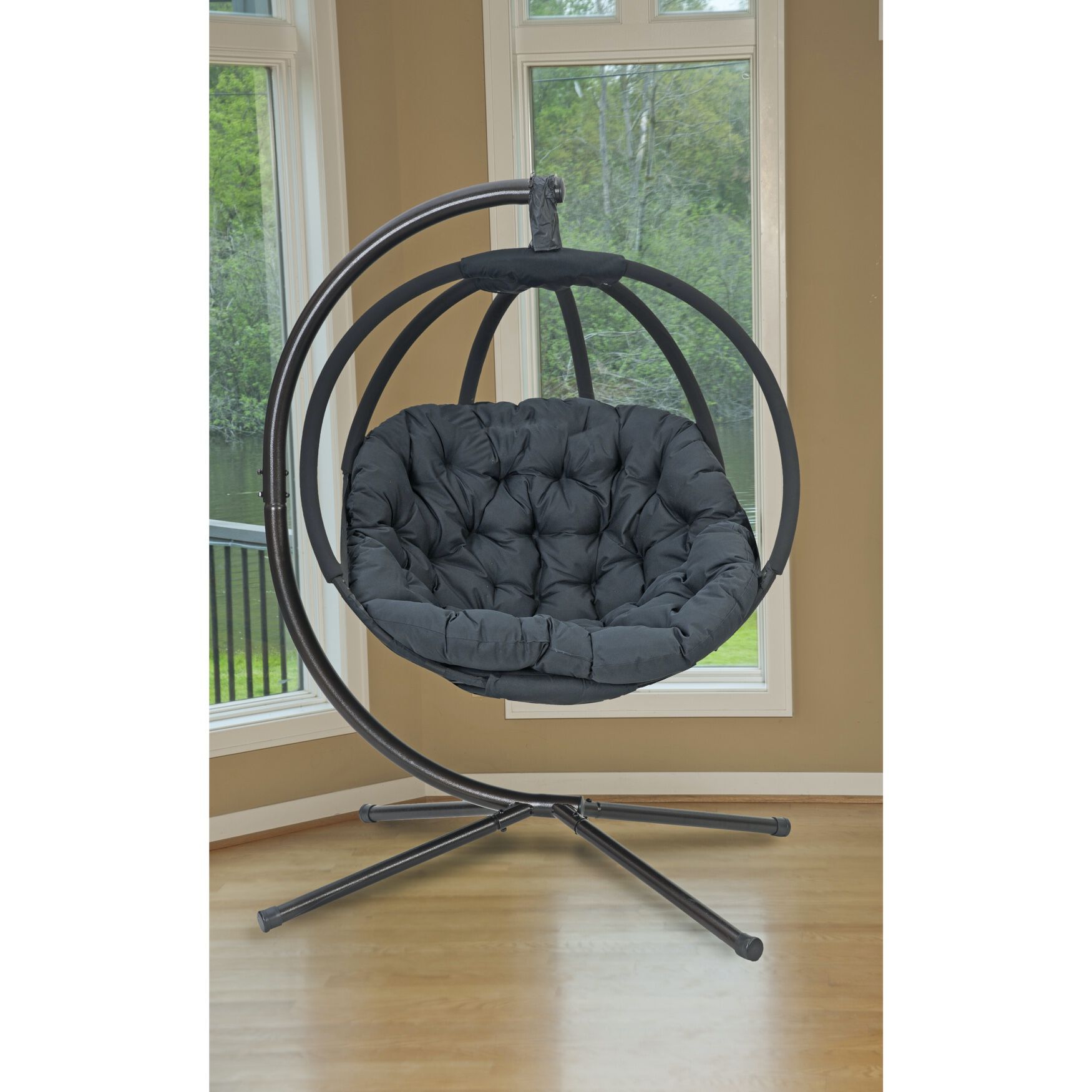 Fashionable Hanging Ball Chair with Stand in Overland Black, Black ...