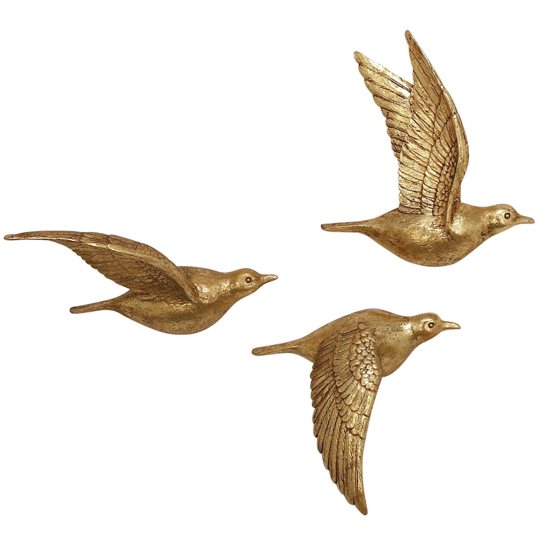 Stylish Set Of 3 Gold Polystone Coastal Birds Wall Décor, 4424775 ...