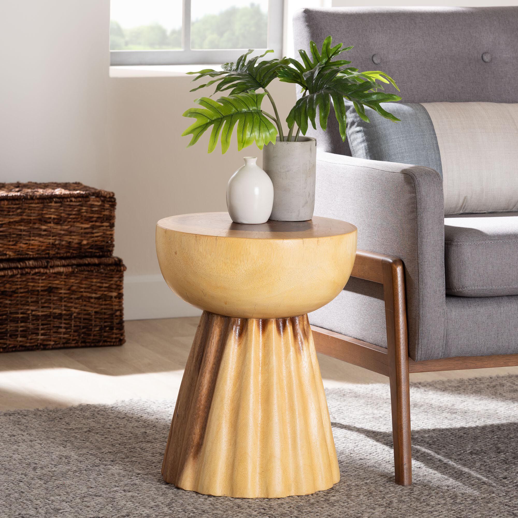 Alara Hand-carved Suar Wood Side Table | Roaman's