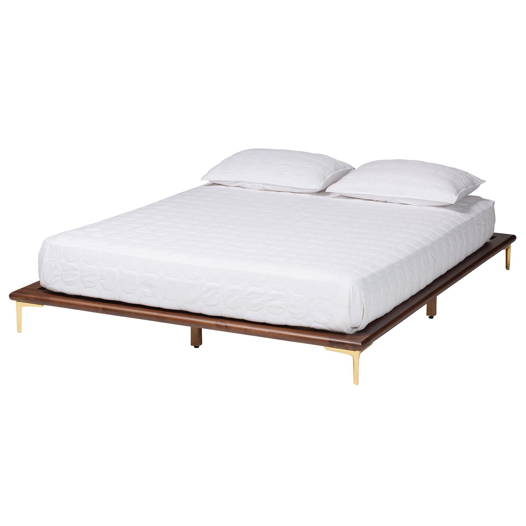 Channary Mid-Century Modern Transitional Walnut Brown Finished Wood And Gold Metal King Size Bed ...