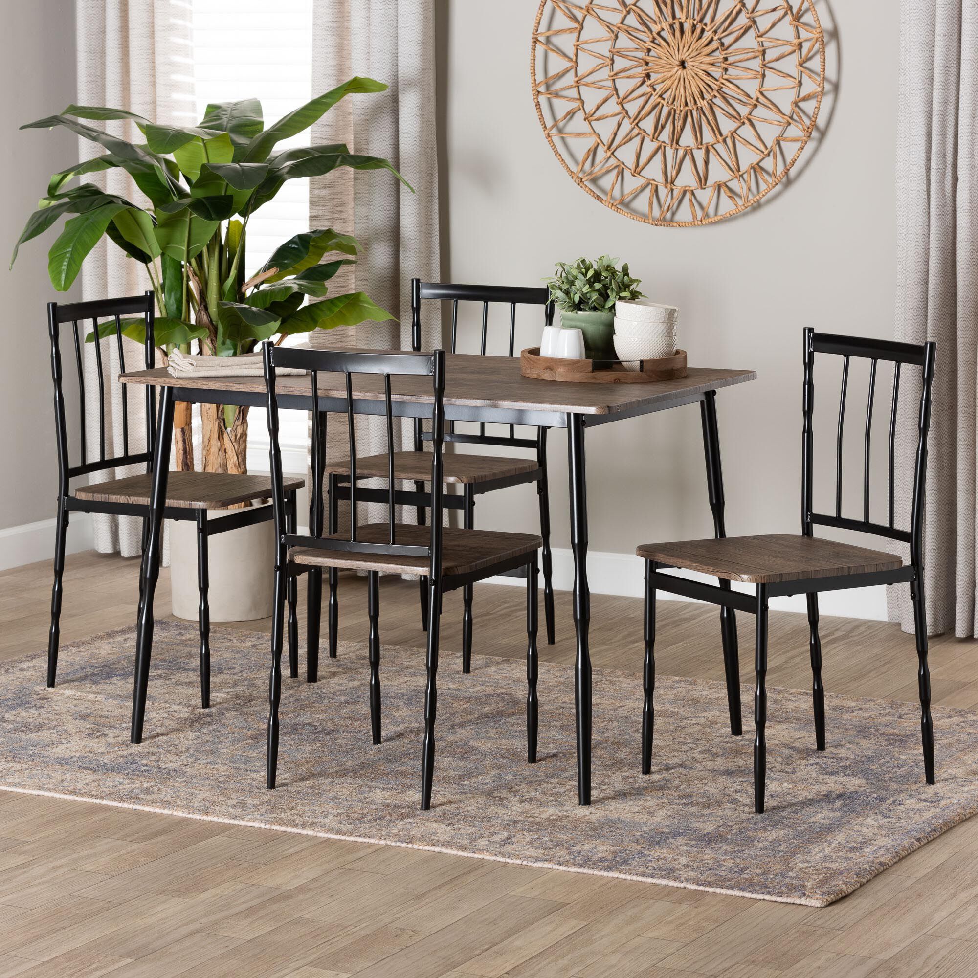 Nevan Modern Industrial Brown Wood and Metal 5-Piece Dining Set | Roaman's