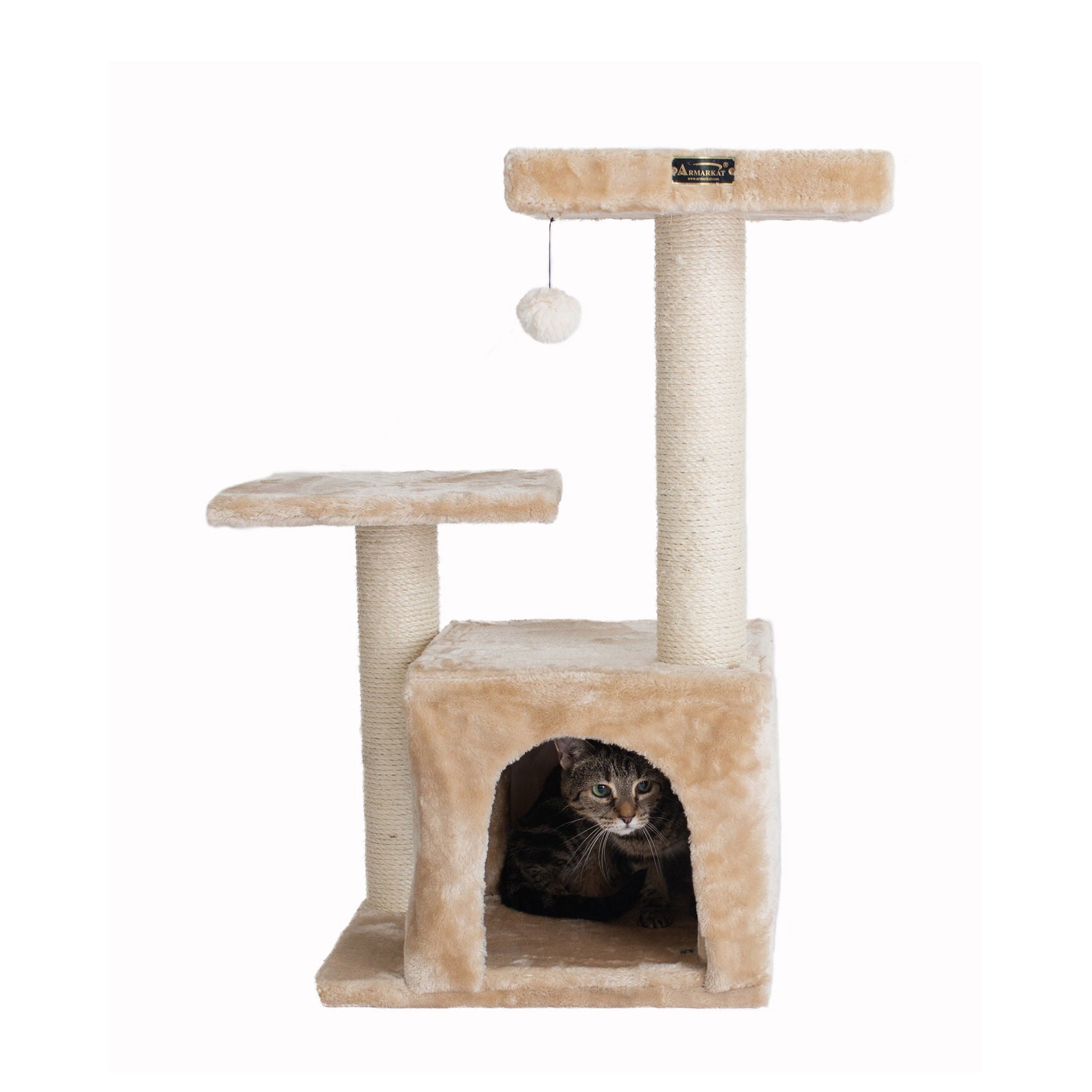 Fashionable Classic Real Wood 32" Cat Tree, Beige | Roaman's