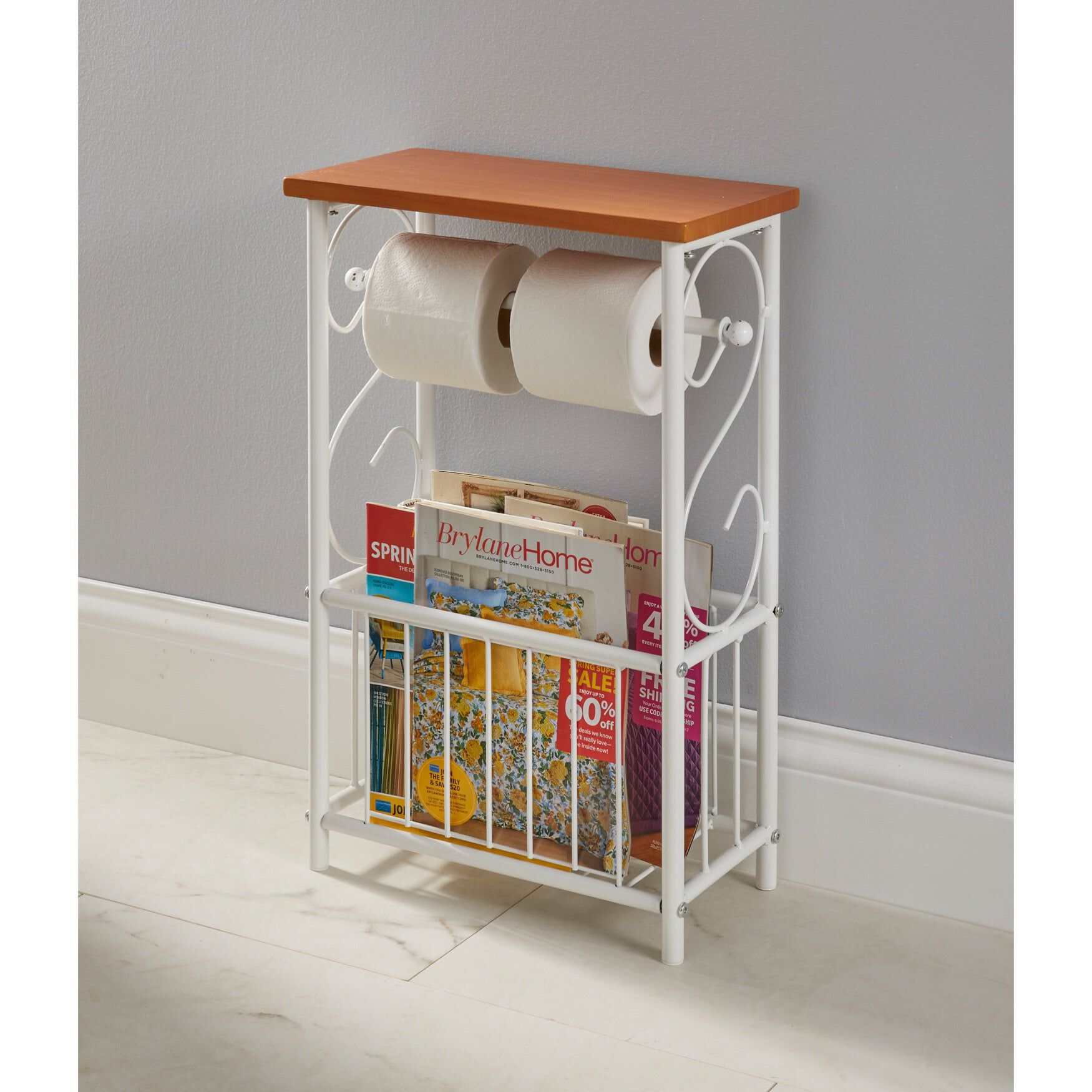 Stylish Scroll Toilet Paper & Magazine Holder, White | Roaman's