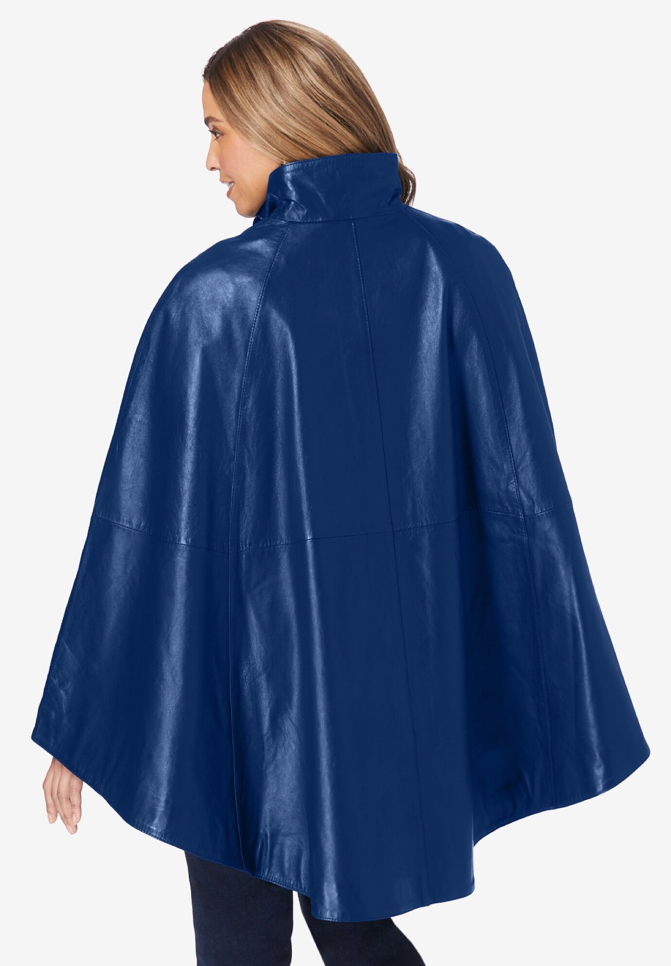 Stylish Leather Poncho, Black | Roaman's