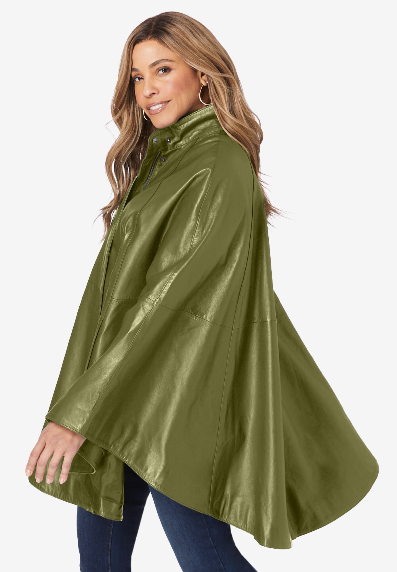 Stylish Leather Poncho, Black | Roaman's