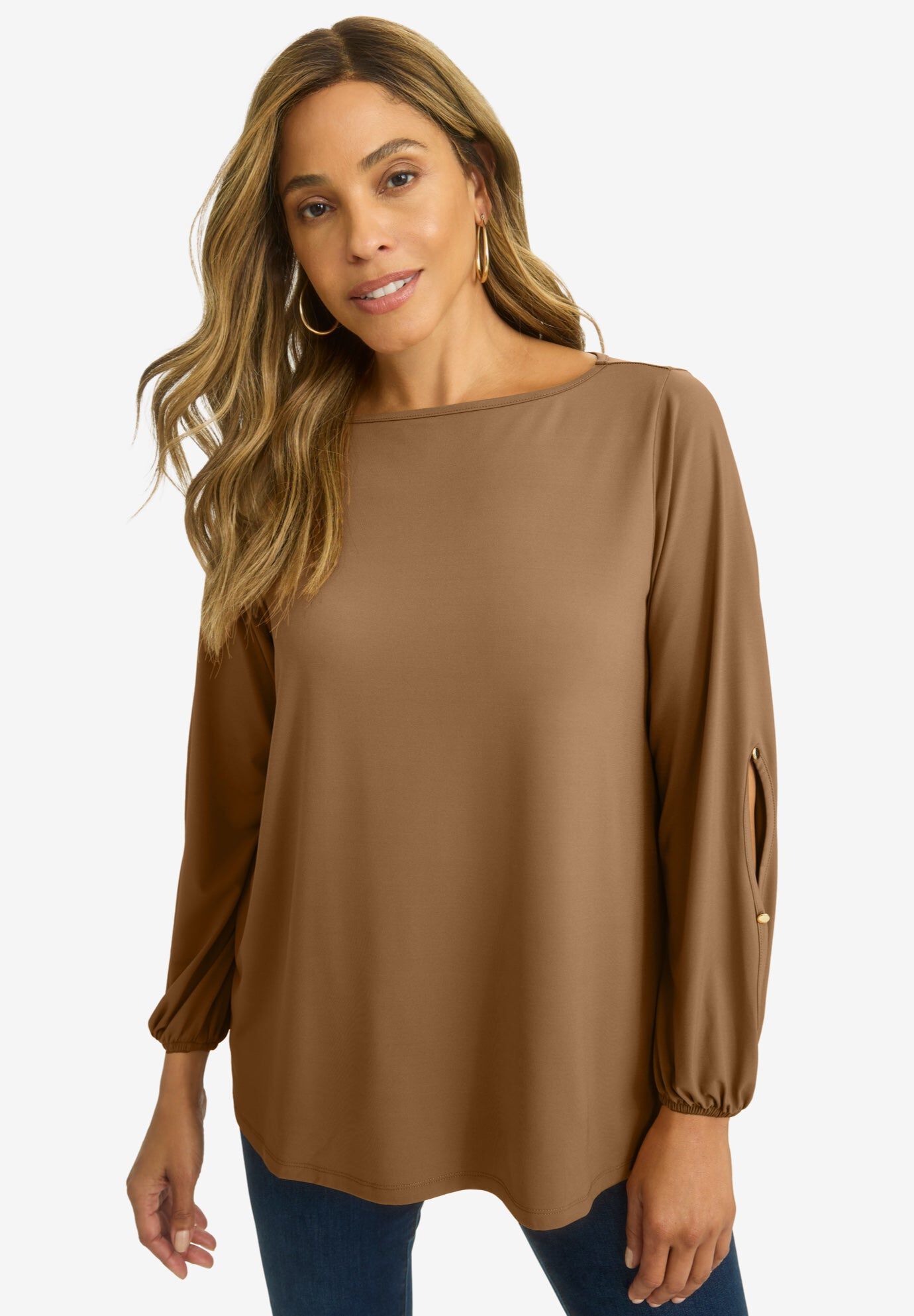 Stretch Cutout Sleeve Top | Roaman's
