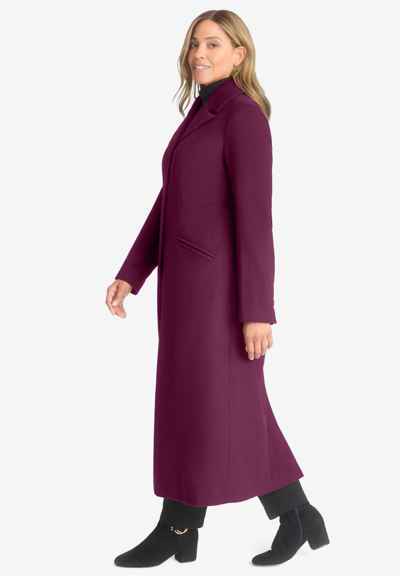 Fashionable Full Length Wool Blend Coat, Ivory | Roaman's
