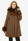 Hooded Faux Fur Trim Coat | Roaman's