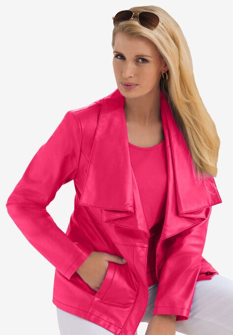 Drape-Front Leather Jacket | Roaman's