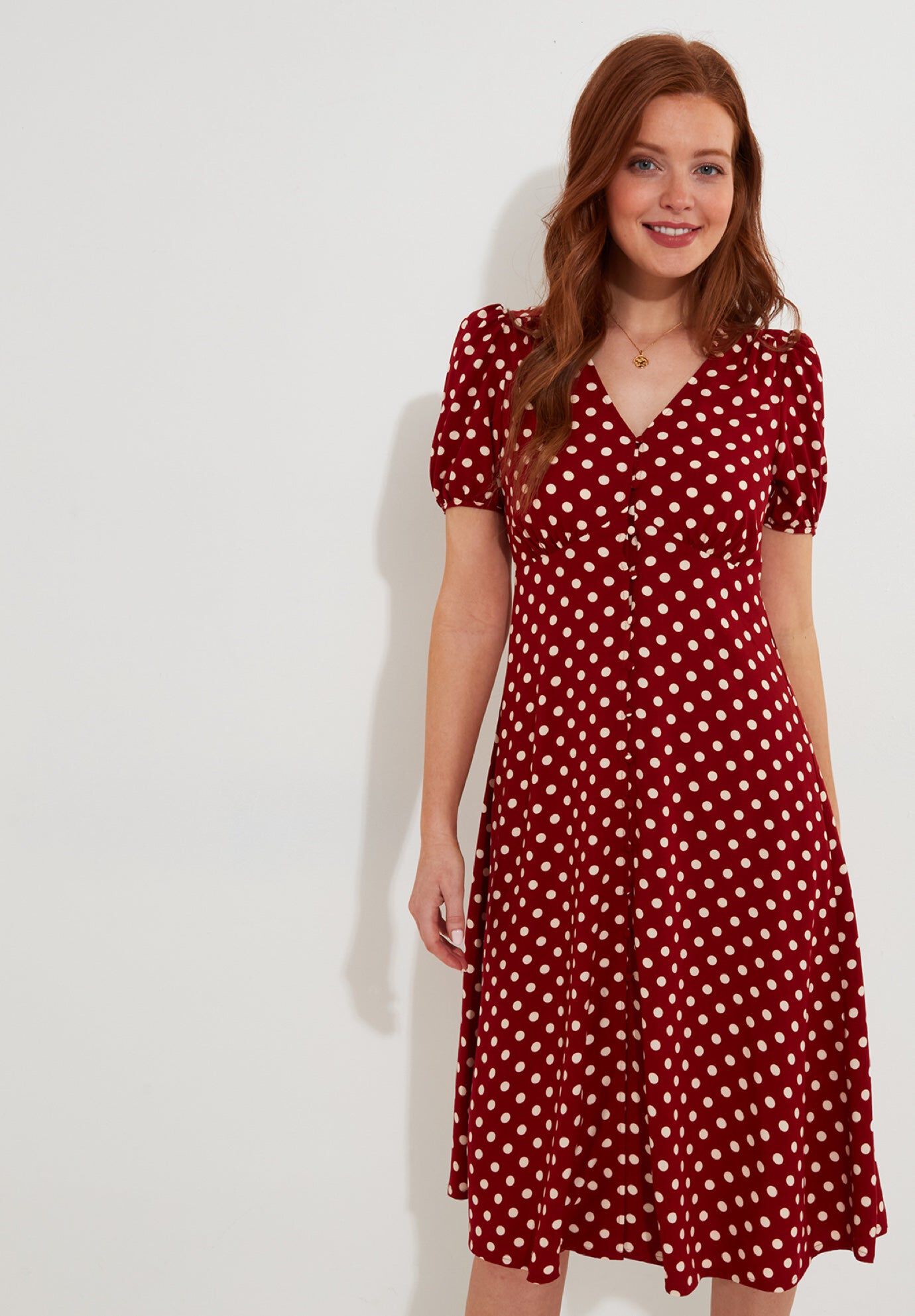 Retro Button-Front Knee-Length Dress | Roaman's