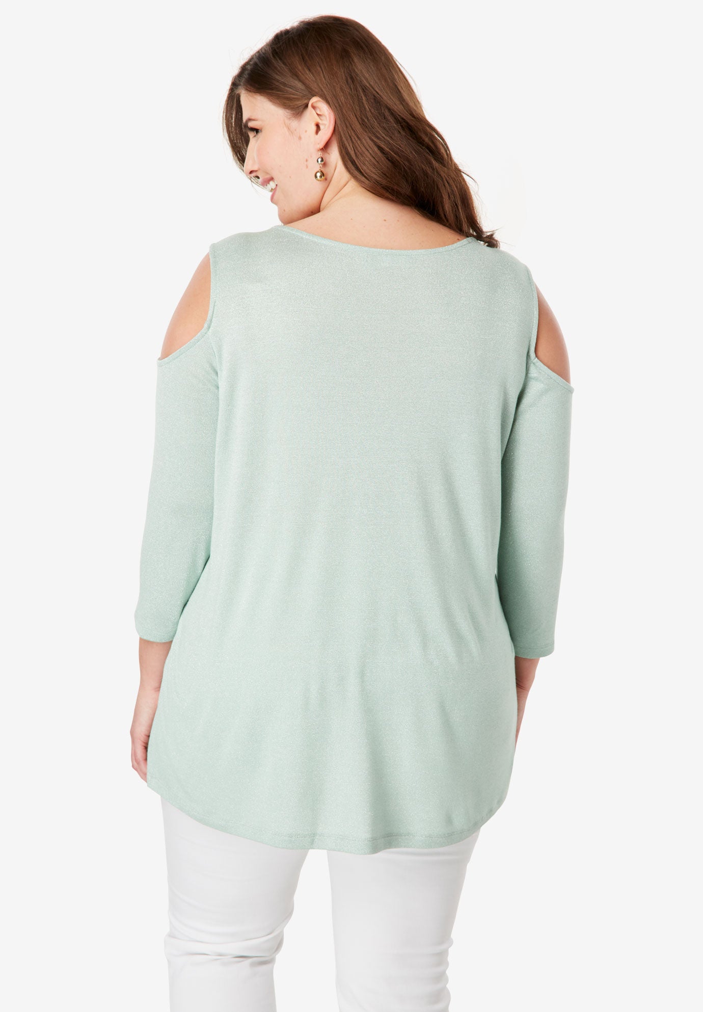 Fashionable Metallic Cold Shoulder Tunic | Roaman's