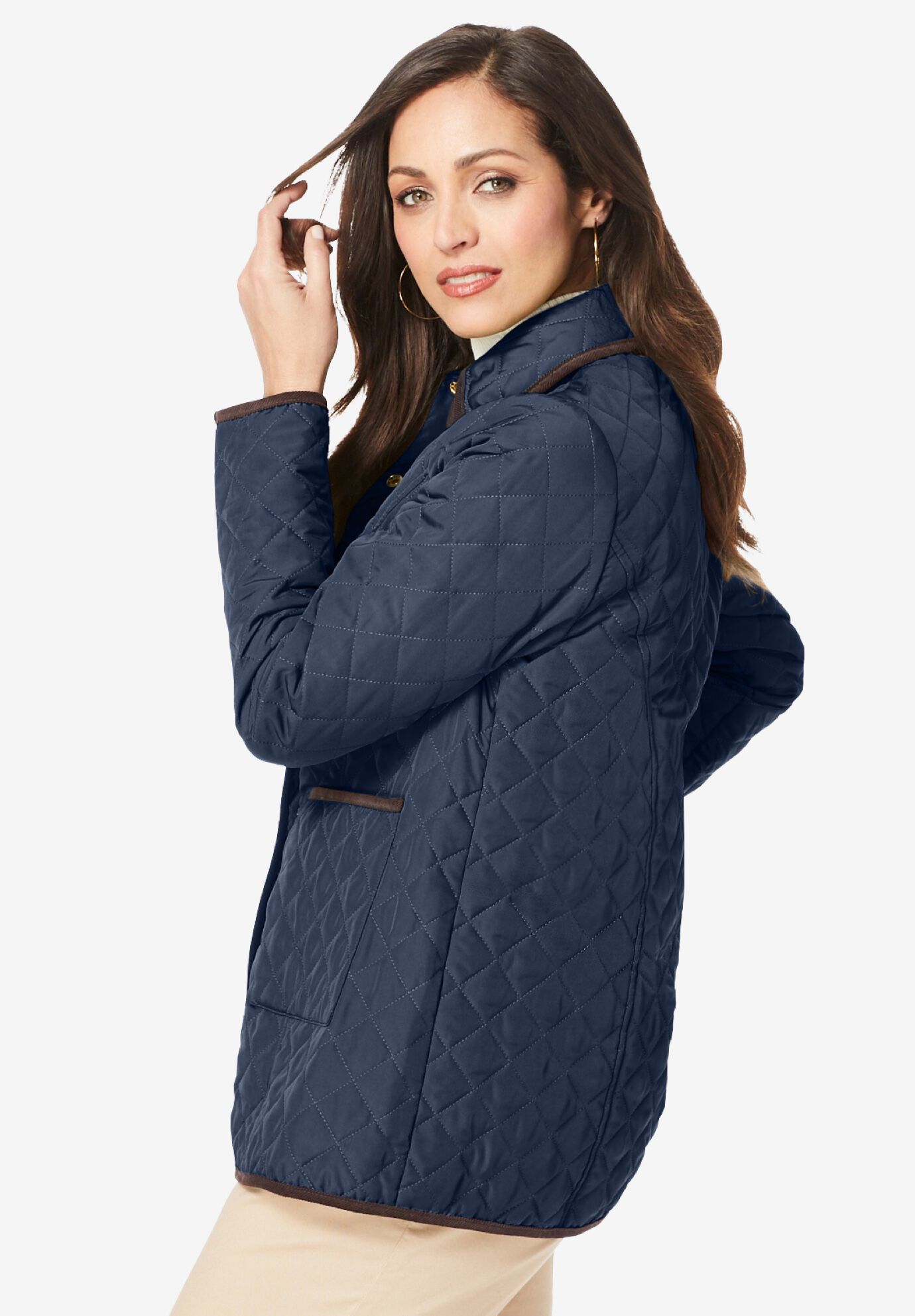 Snap-Front Quilted Coat | Roaman's