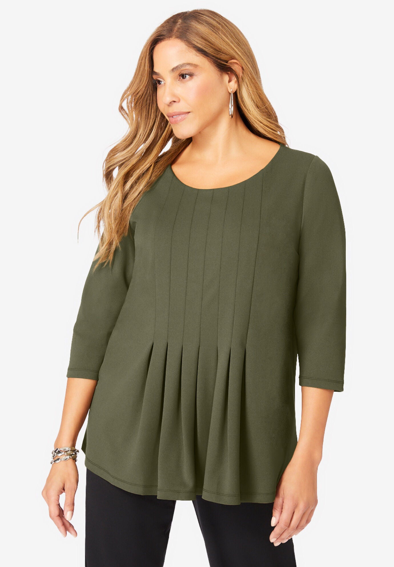 Stylish Boatneck Pleated Tunic, 4468549 | Roaman's