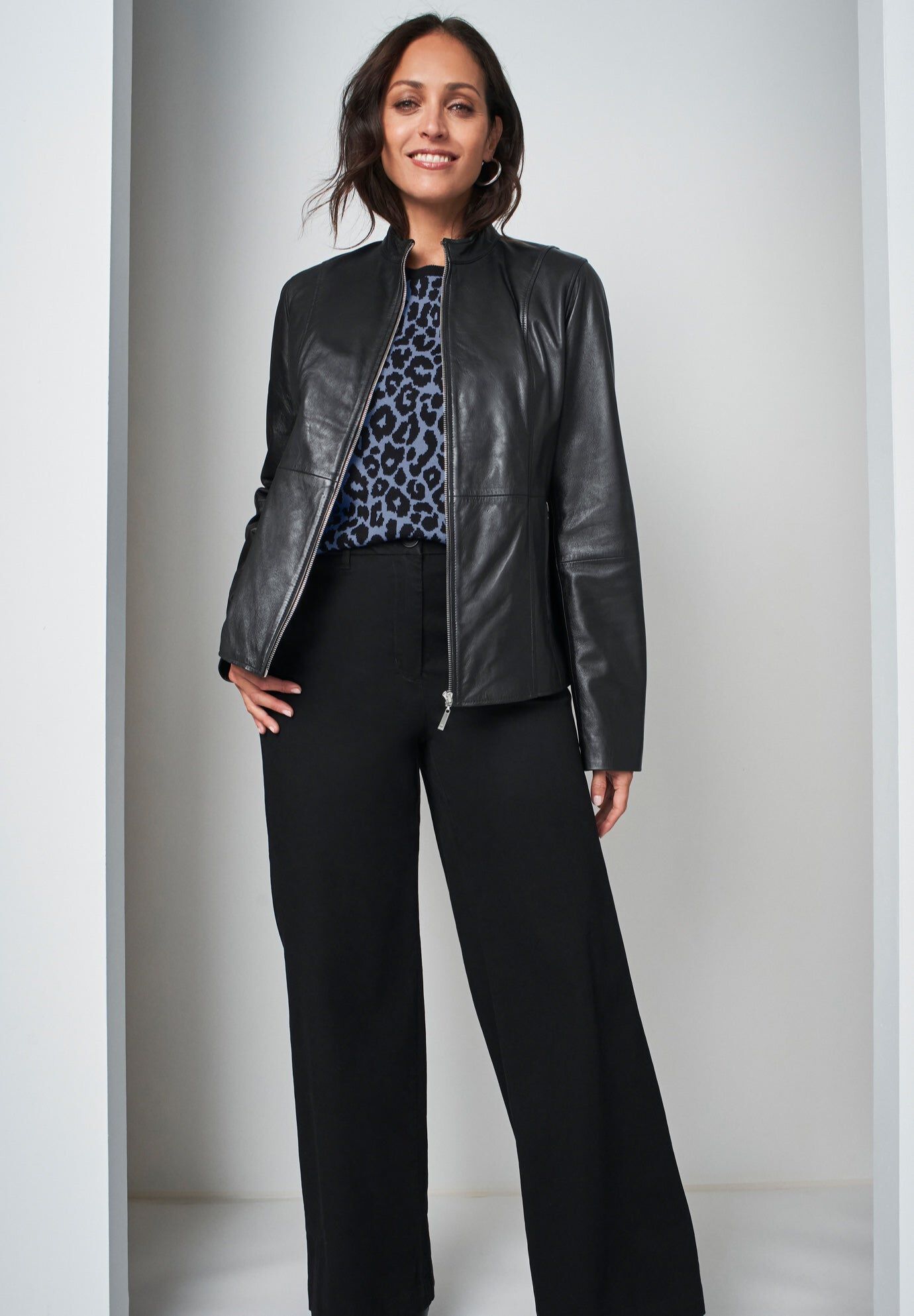 Fashionable Zip Front Leather Jacket, Ocean Teal | Roaman's