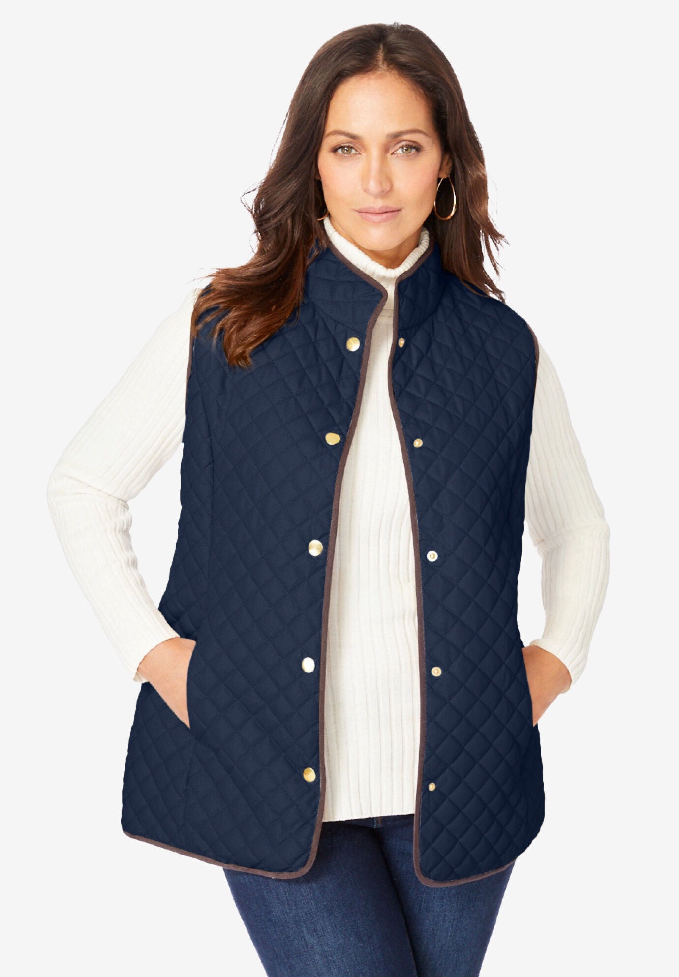 Fashionable Quilted Vest, Navy | Roaman's