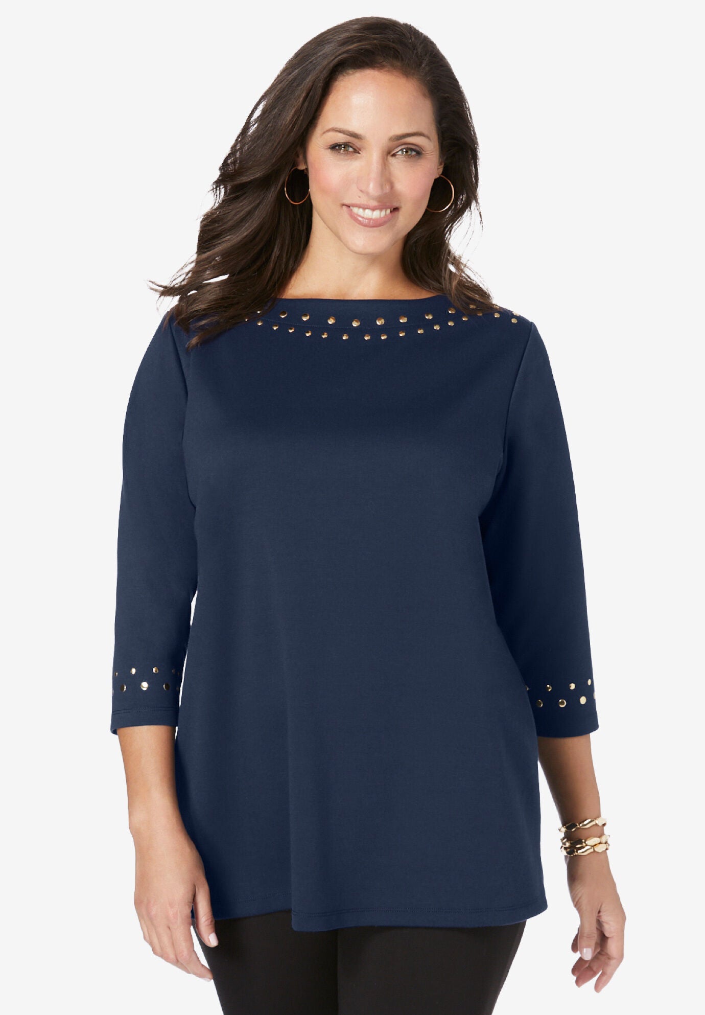 Fashionable Ponte Studded Tunic, 4460618 | Roaman's
