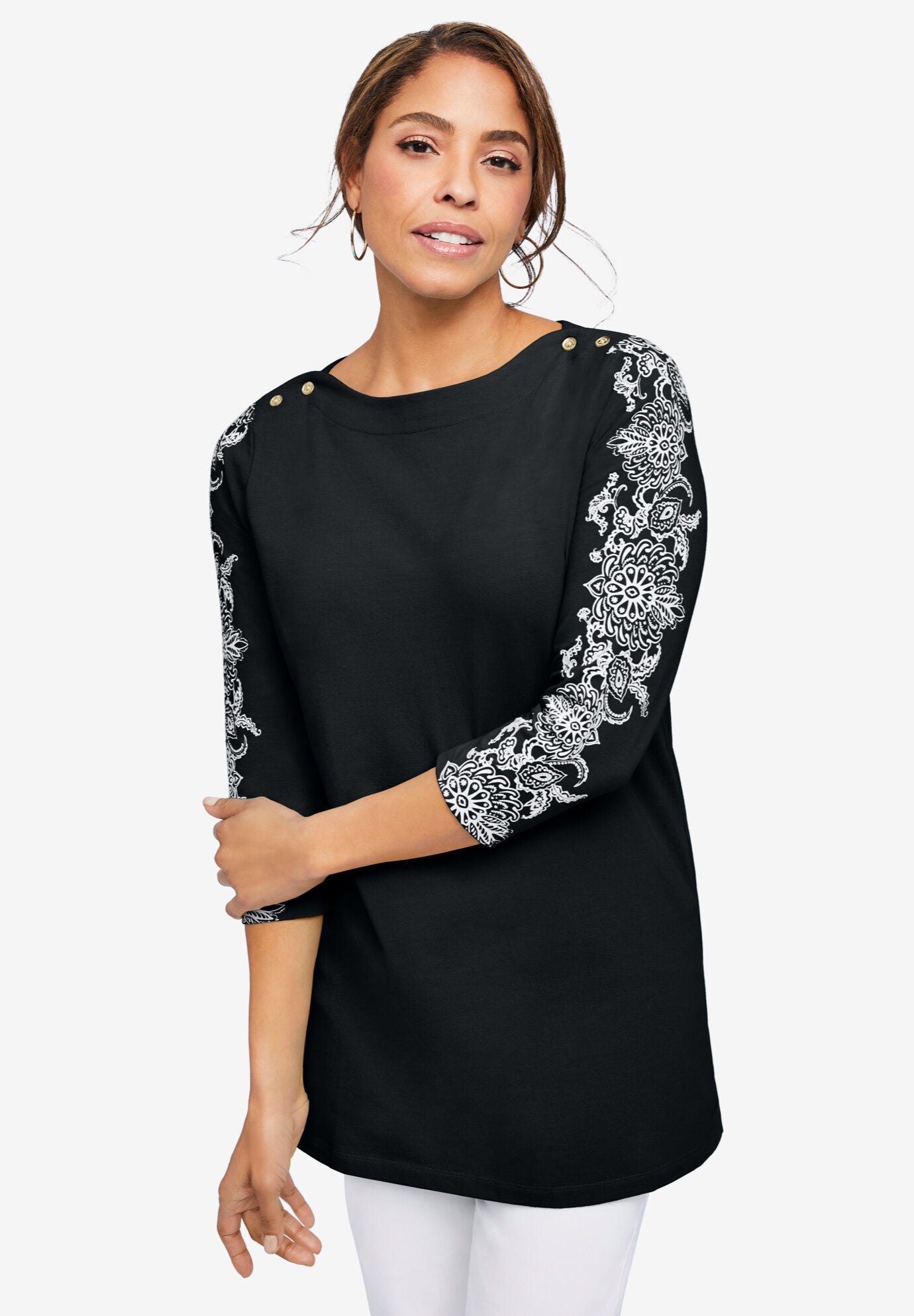 Plus Size Women 3/4 Sleeve Tops | Roaman's
