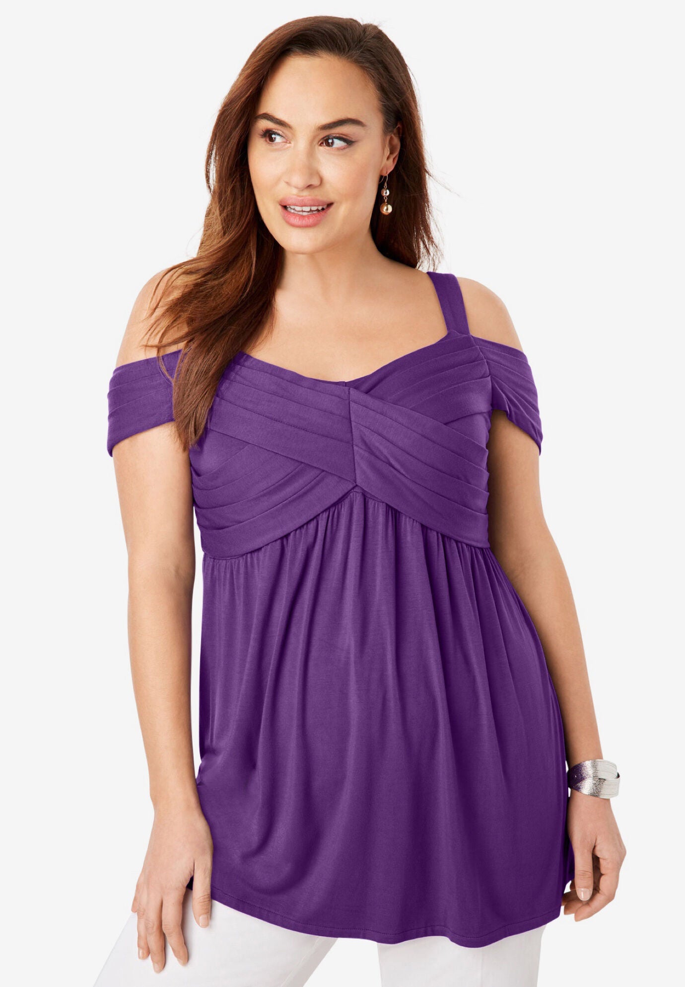 Fashionable Cold Shoulder Pleat Tunic, 4361828 | Roaman's