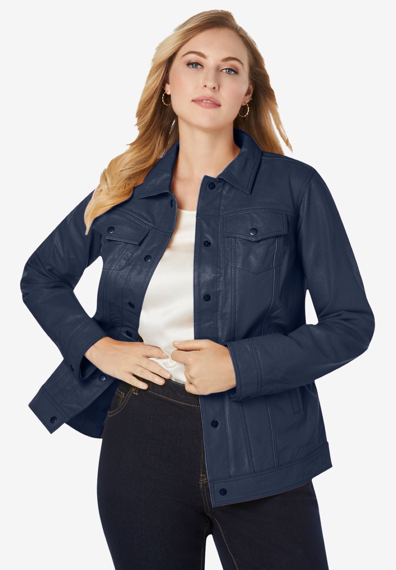 Denim Style Leather Jacket | Roaman's
