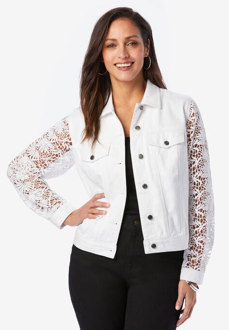 Lace Sleeve Denim Jacket | Roaman's