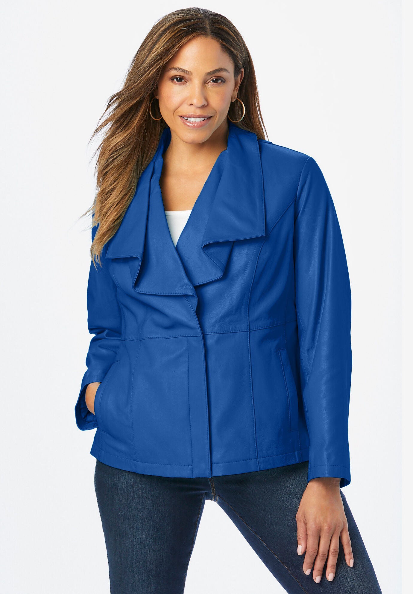 Drape-Front Leather Jacket | Roaman's