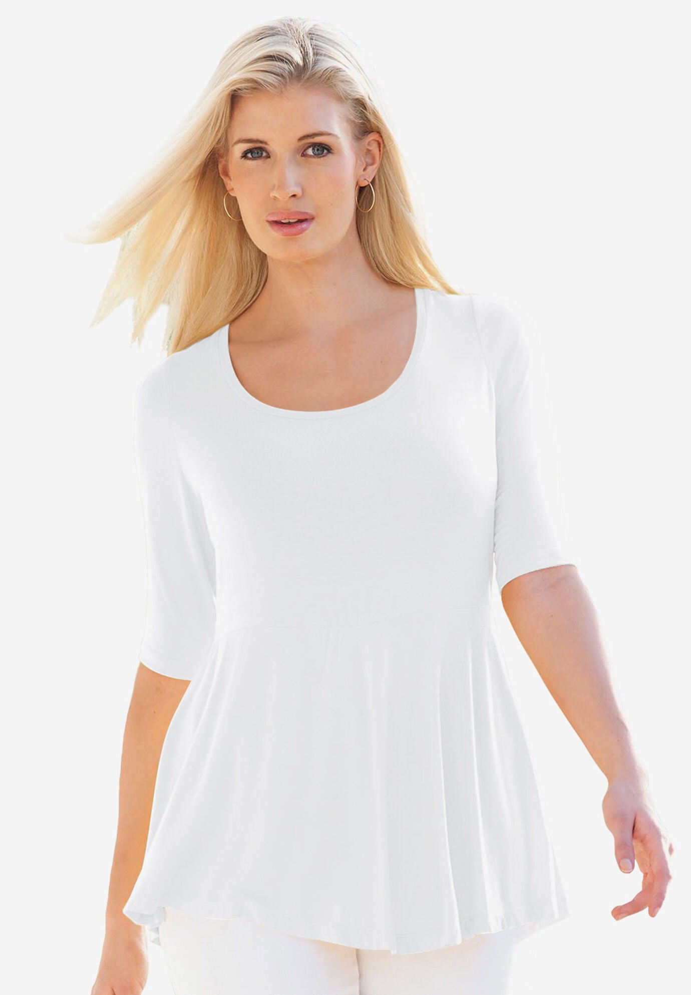 Fashionable Stretch Cotton Peplum Tunic, White | Roaman's