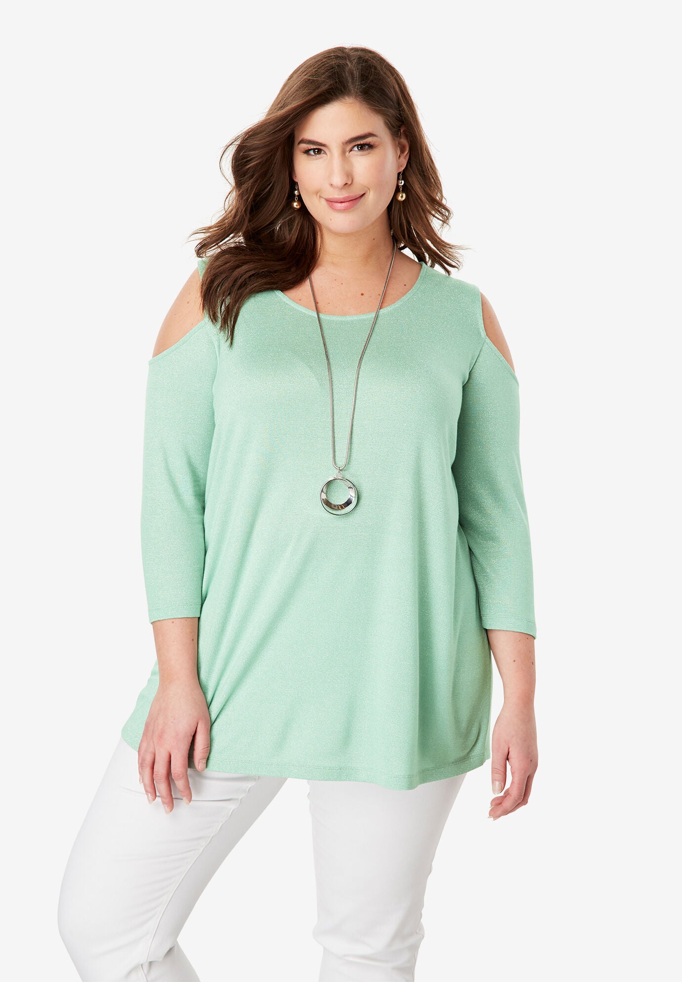 Fashionable Metallic Cold Shoulder Tunic | Roaman's