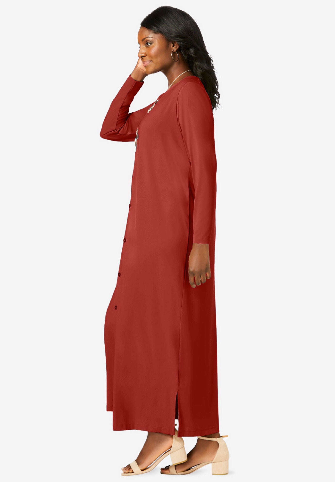 Fashionable 2-Piece Stretch Knit Duster Set, Dark Berry | Roaman's