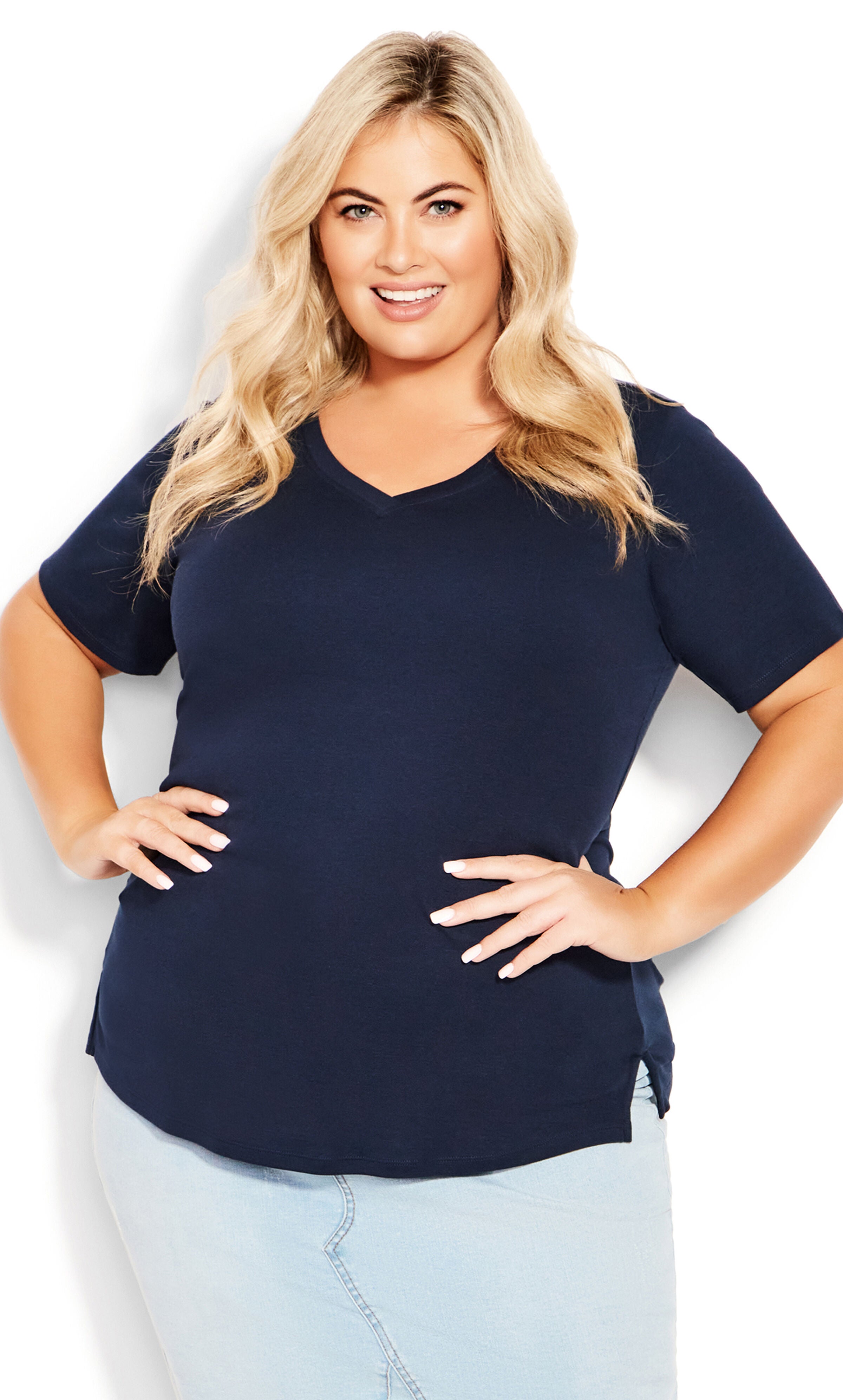 V Neck Essential Top - navy | Roaman's
