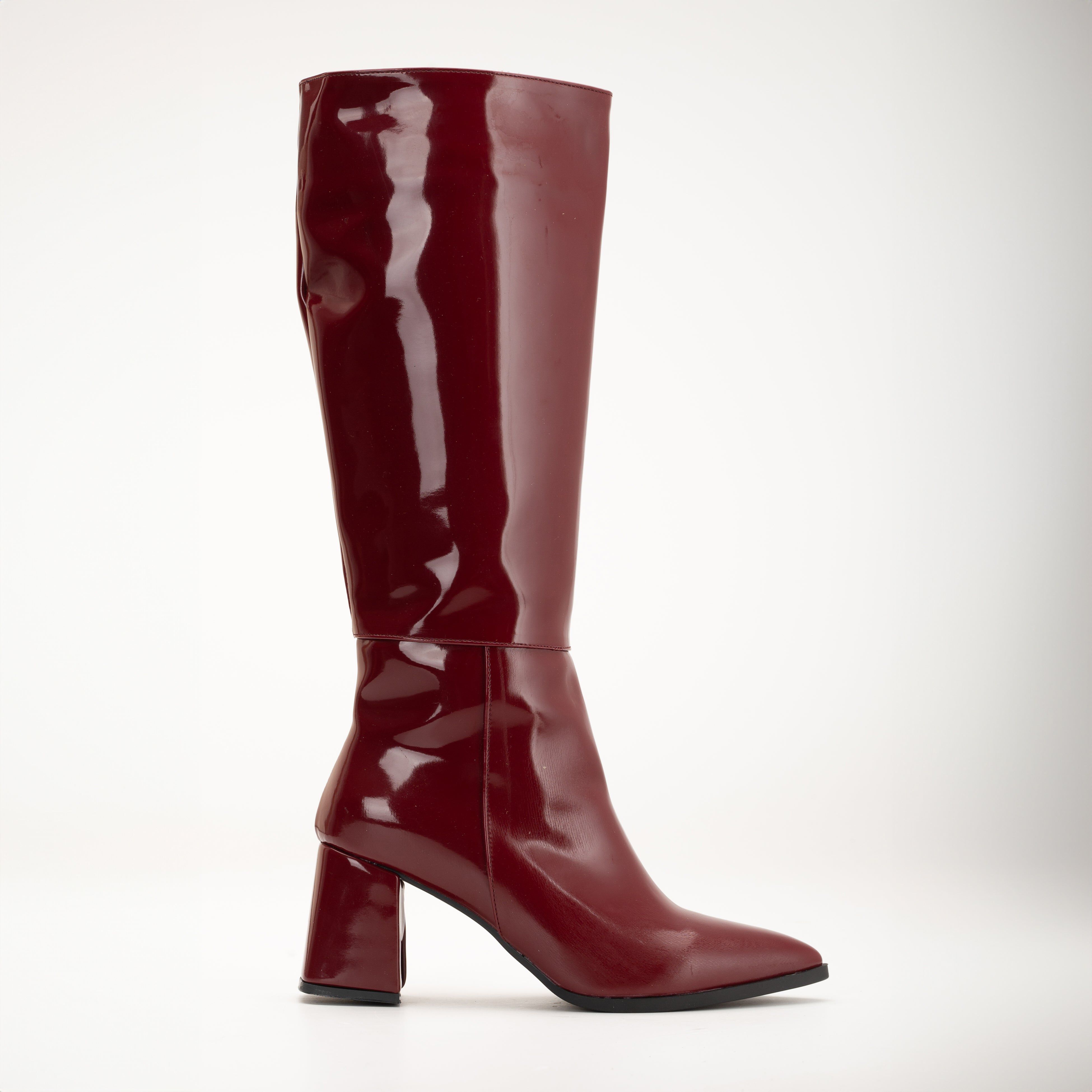 VALERIE - BURGUNDY PATENT KNEE HIGH BOOTS | Roaman's