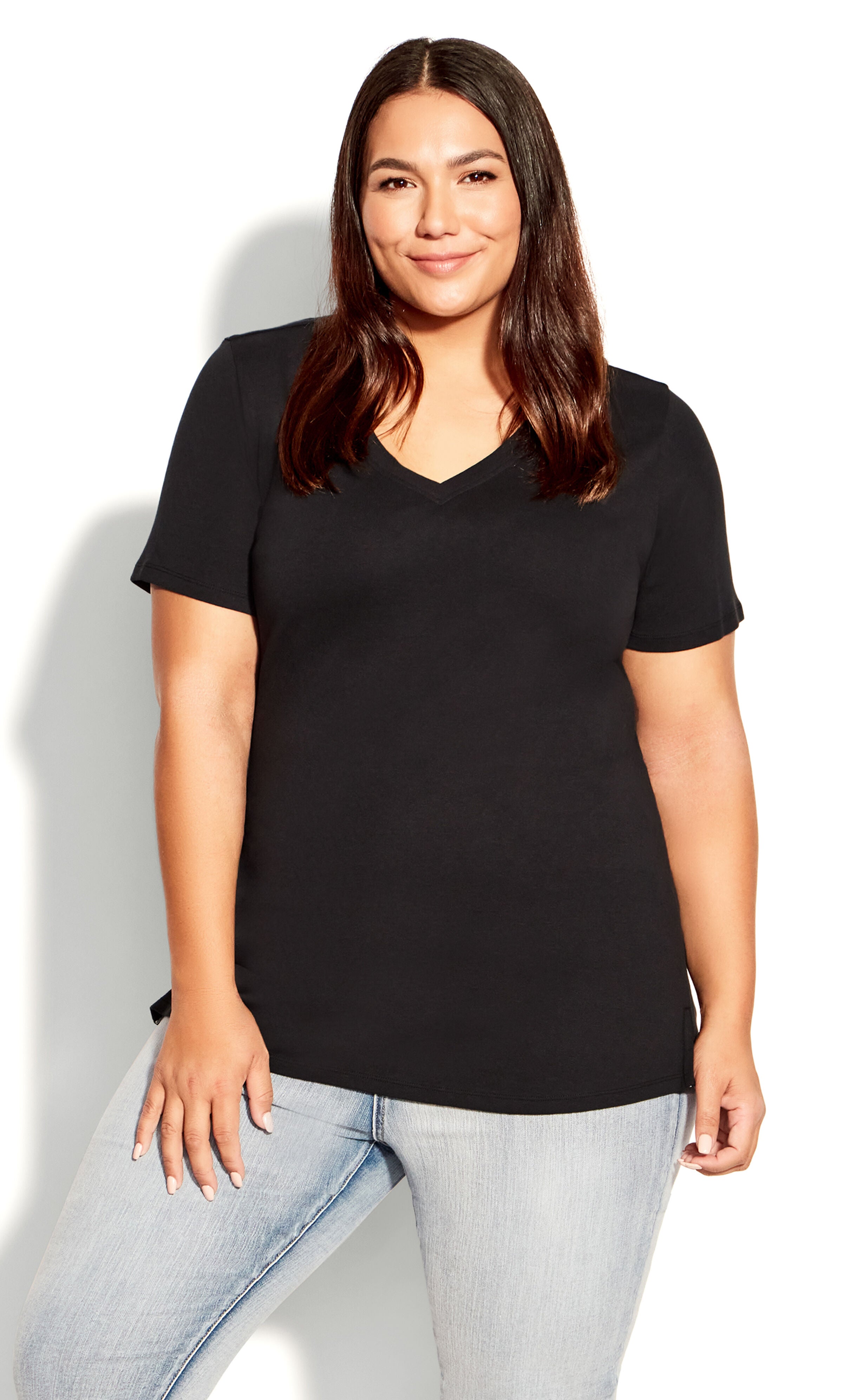 V Neck Essential Top - black | Roaman's