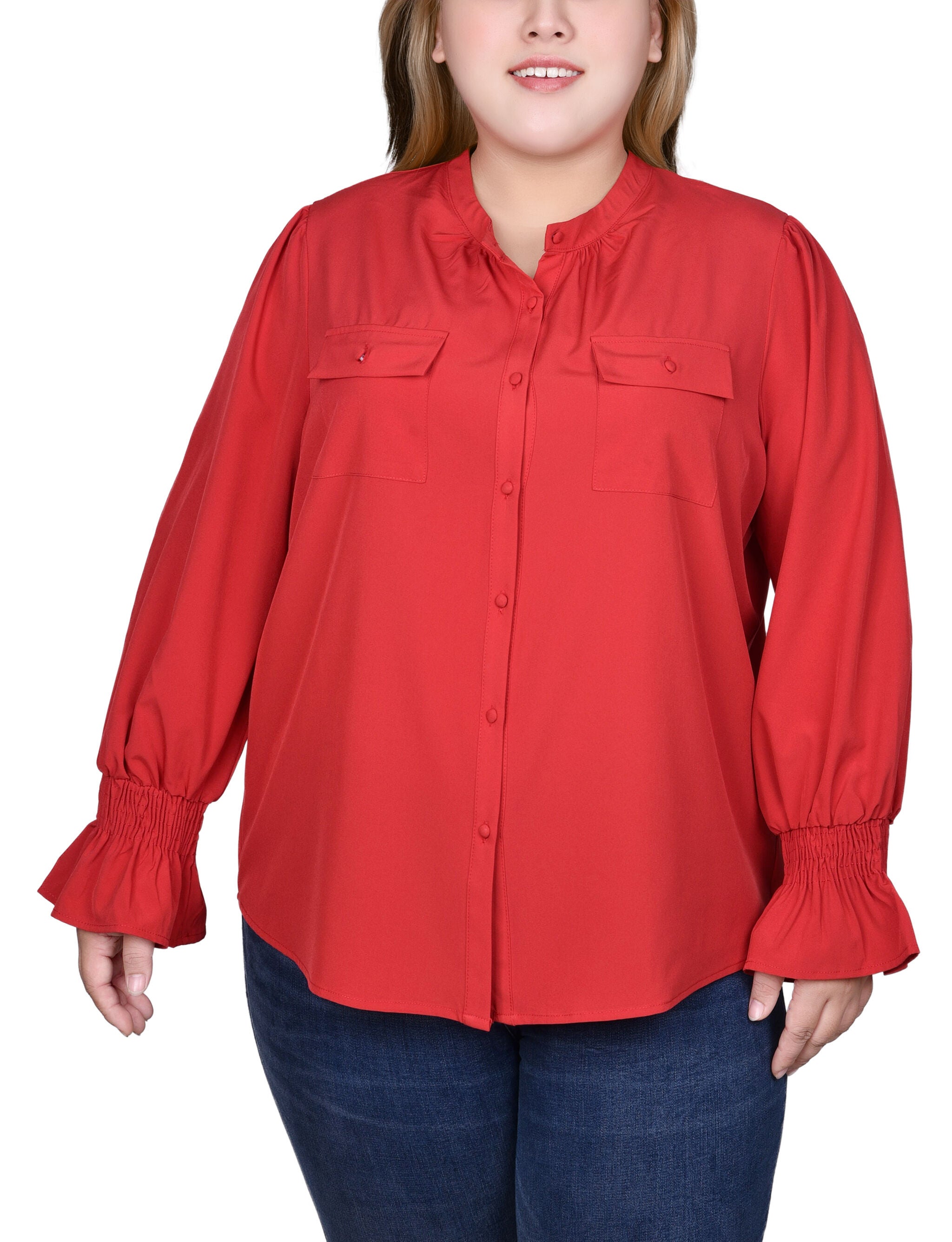 Long Sleeve Y Neck Blouse | Roaman's