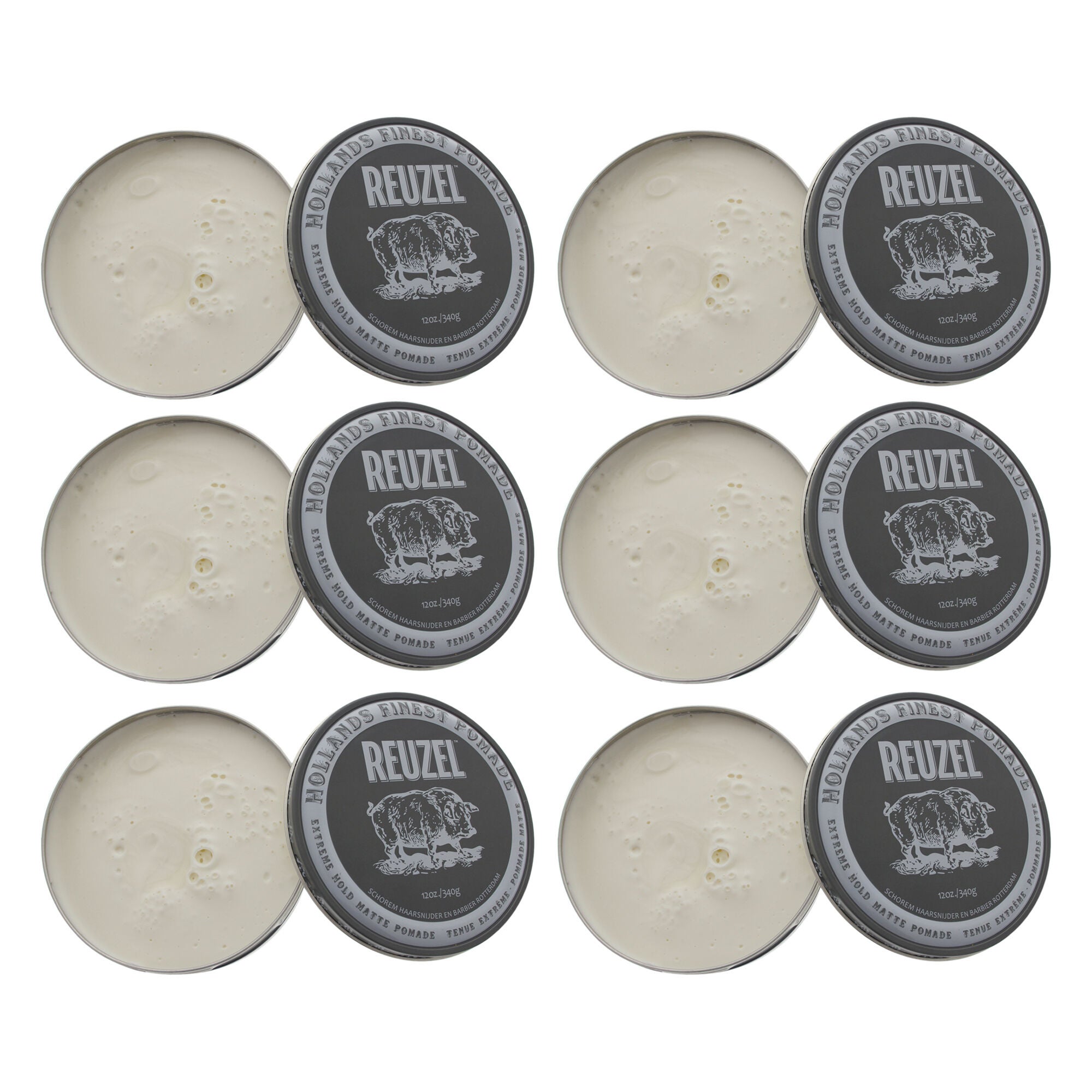 Extreme Hold Matte Pomade by Reuzel for Men - 12 oz Pomade - Pack of 6 ...