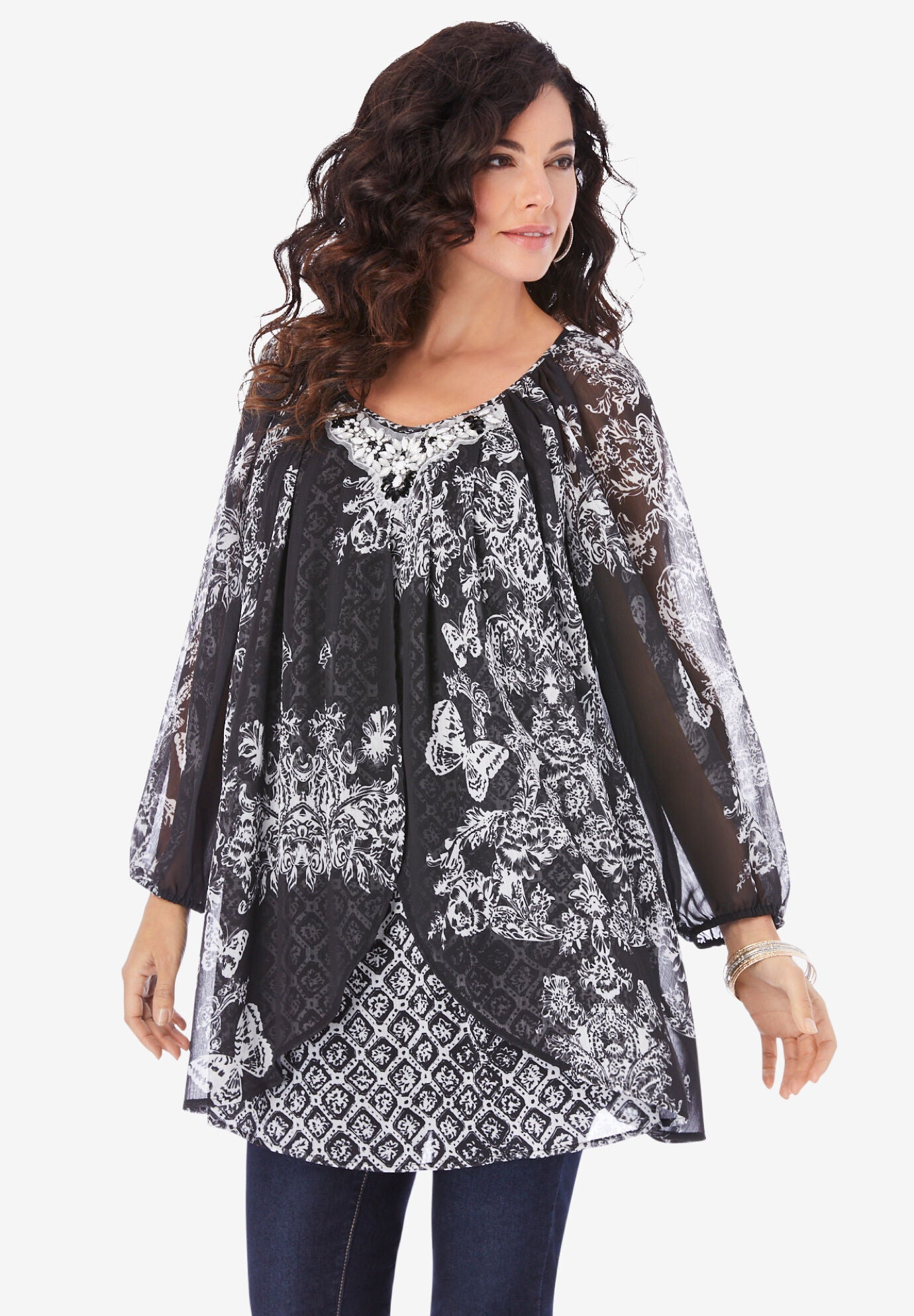 Embellished Print Top | Roaman's