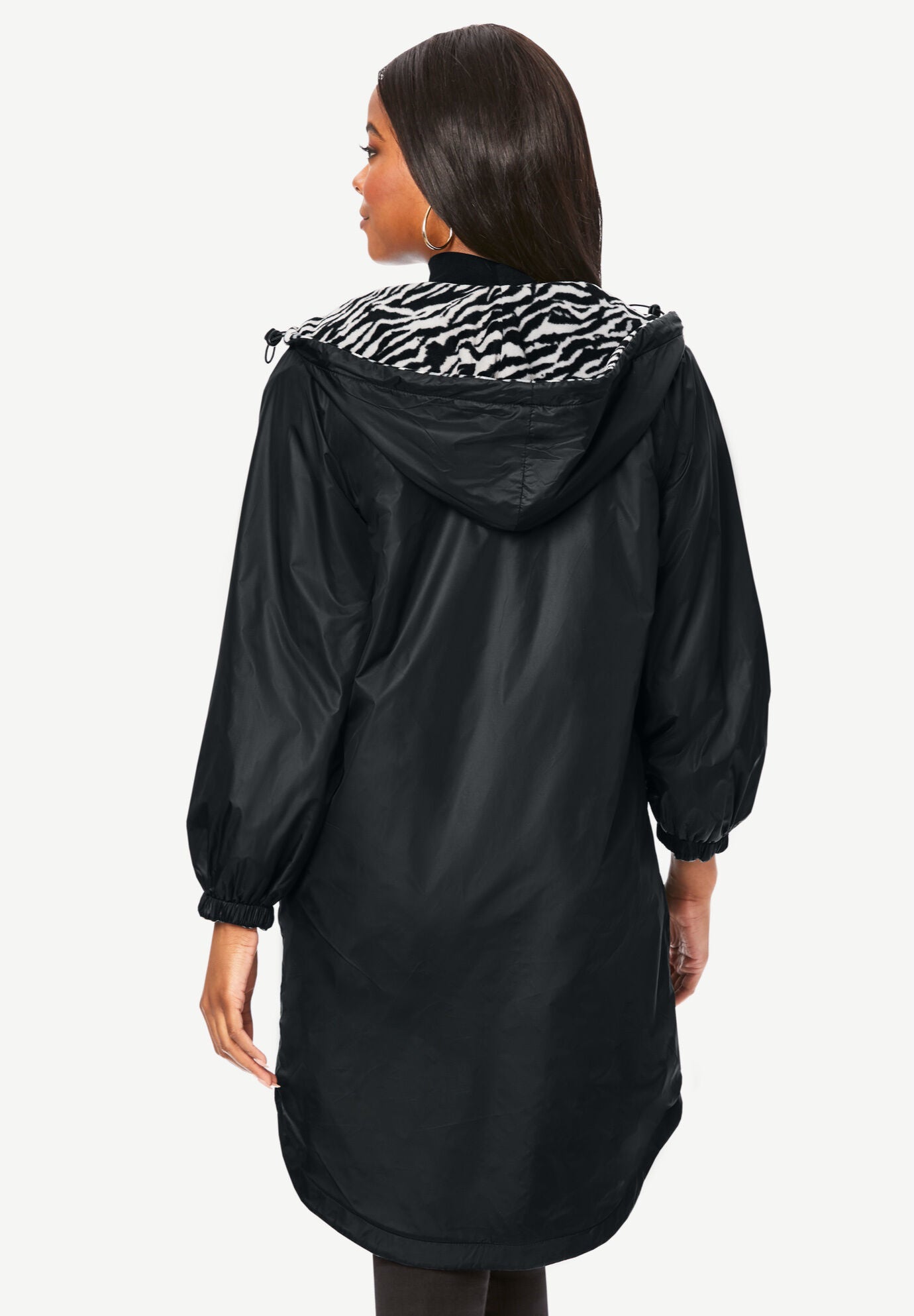 Fashionable Reversible Anorak Jacket, Black Classic Zebra | Roaman's