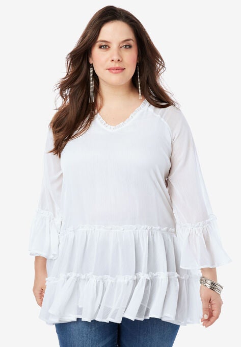 Tiered Ruffle Tunic with Bell Sleeves | Roaman's