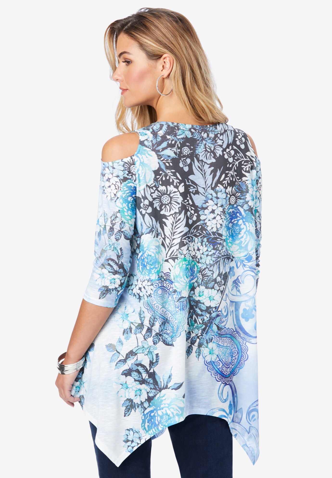 Printed Cold-Shoulder V-Neck Tunic | Roaman's
