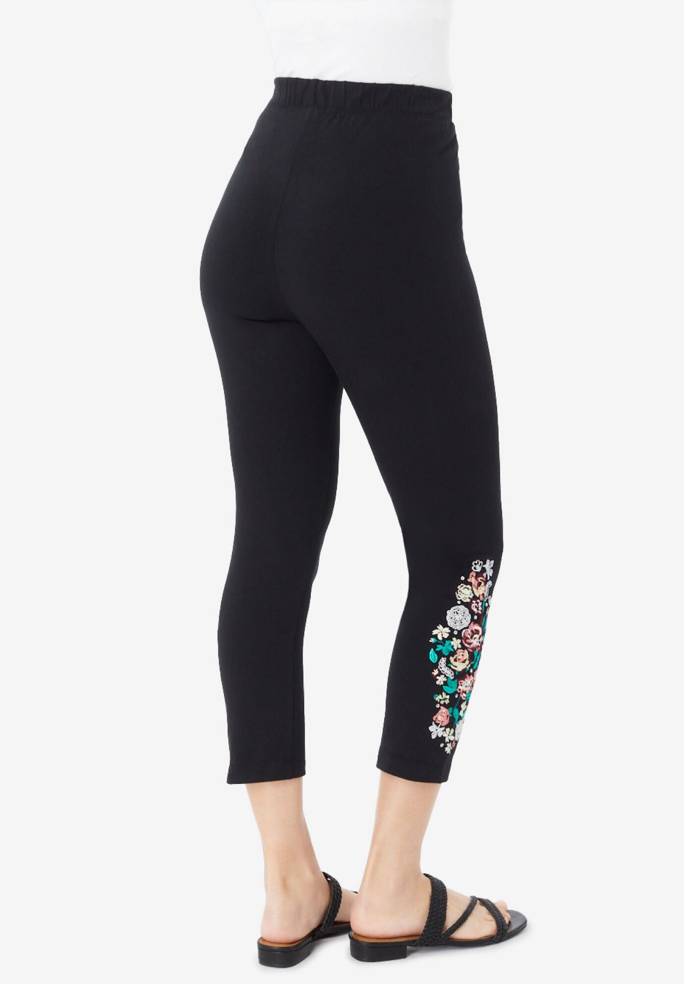 Fashionable Embroidered Capri Leggings, 4477413 | Roaman's