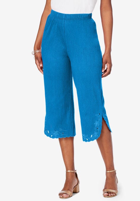 Crinkle-Knit Gauze Eyelet Capri | Roaman's