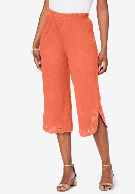 Crinkle-Knit Gauze Eyelet Capri | Roaman's