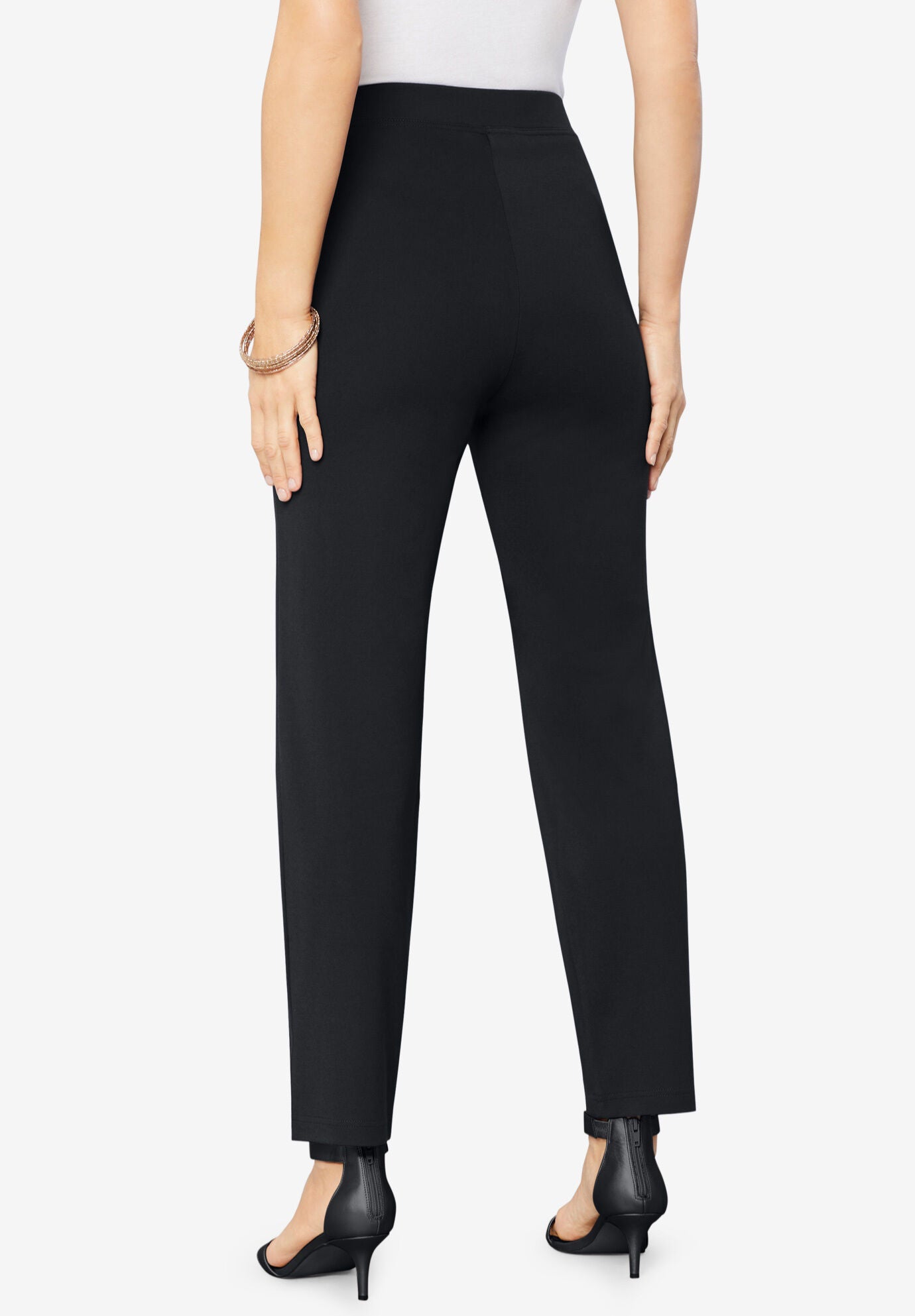 Fashionable Straight-Leg Ultimate Ponte Pant, Black | Roaman's