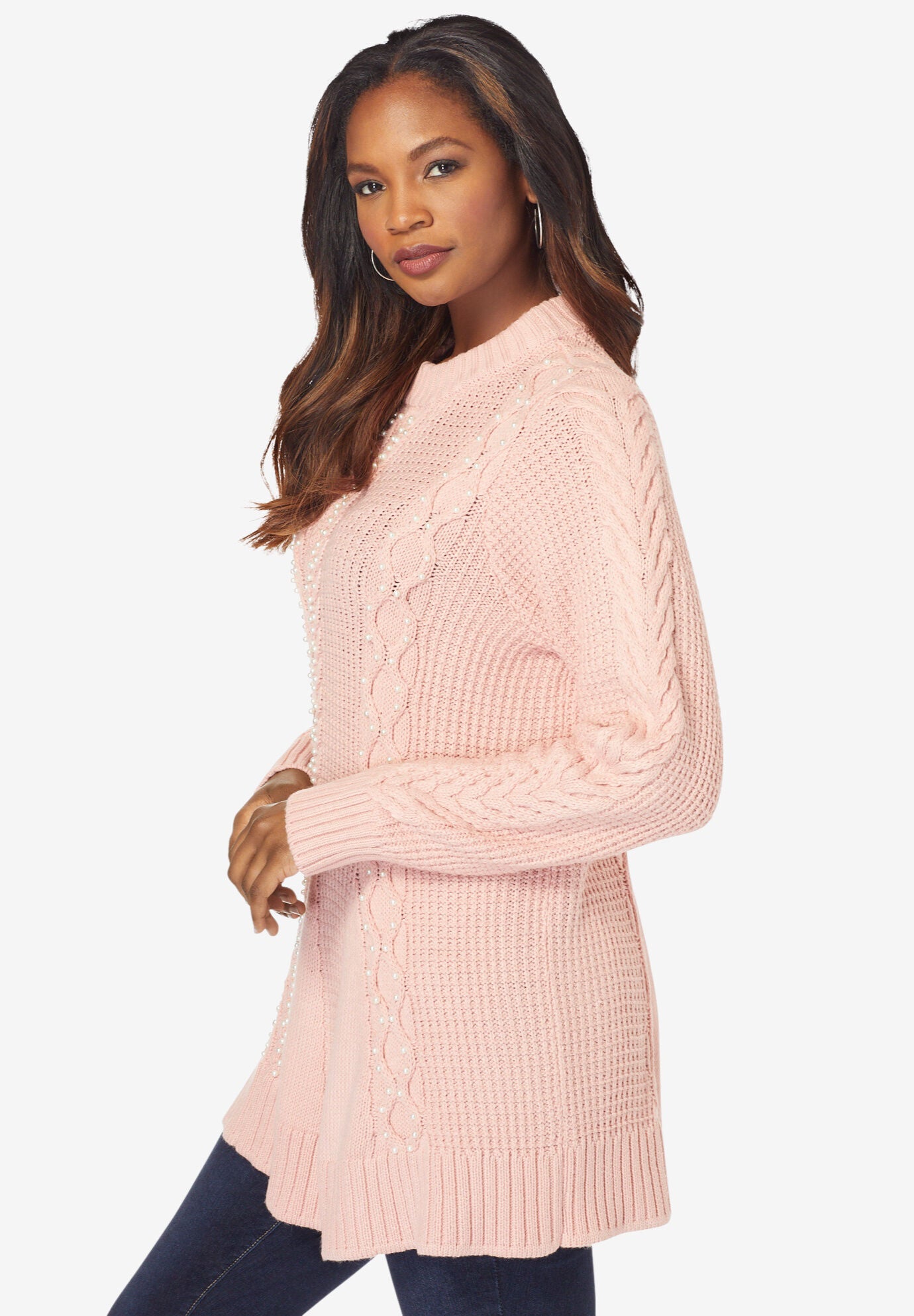 Fashionable Fit-and-Flare Sweater, Soft Blush | Roaman's