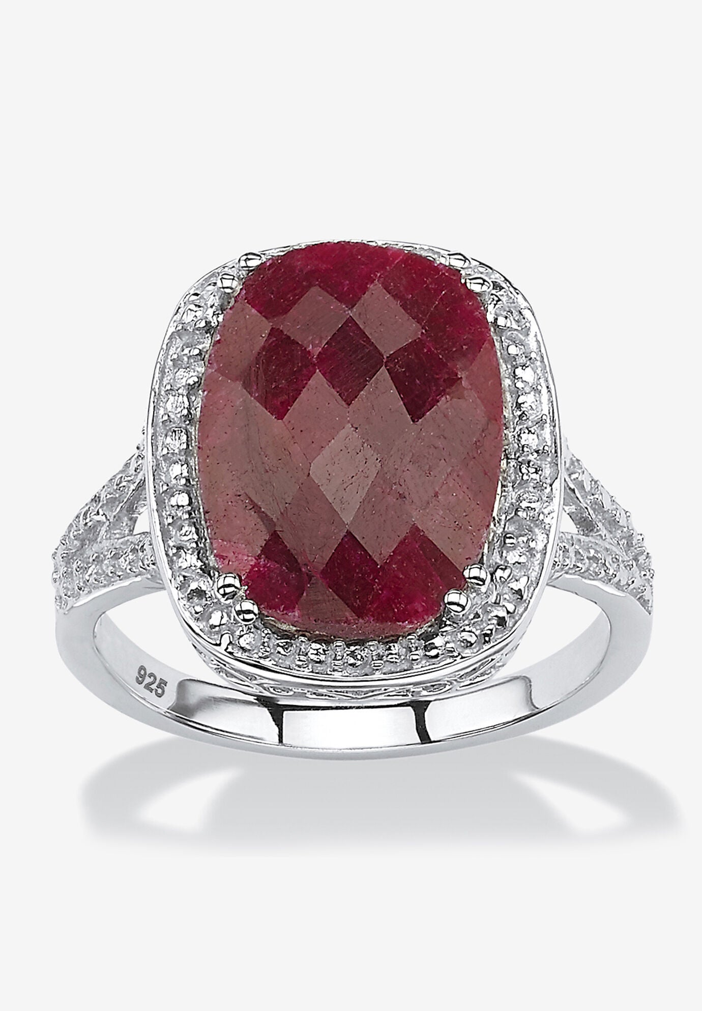 Fashionable Sterling Silver Genuine Red Ruby Split Shank Filigree Ring ...
