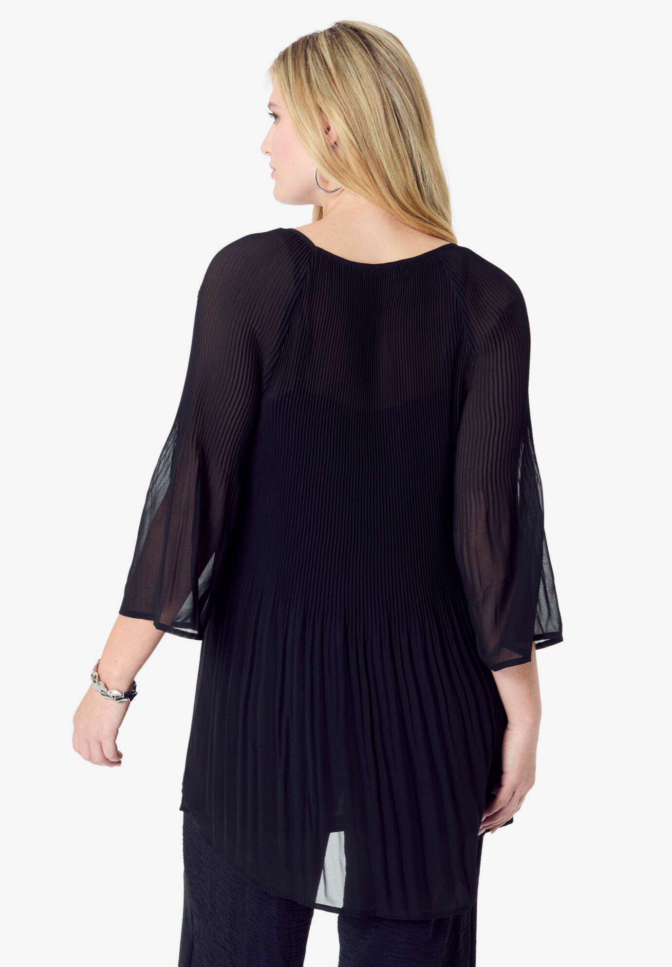 Fashionable Pleated Keyhole Tunic, Black | Roaman's