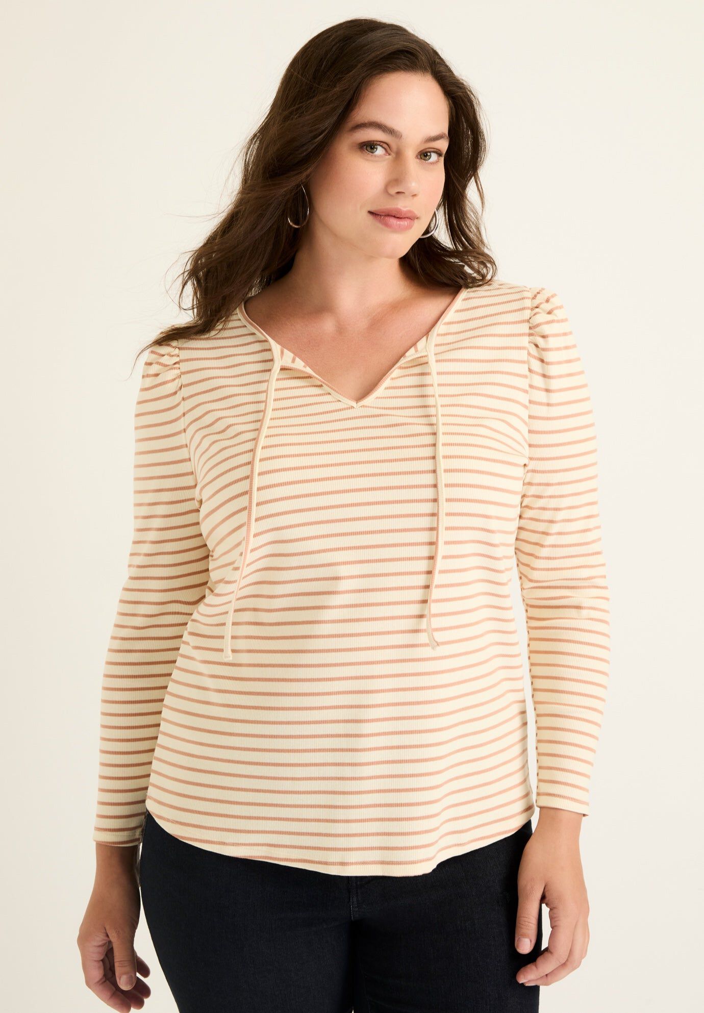 Mutton Sleeve Striped Top | Roaman's