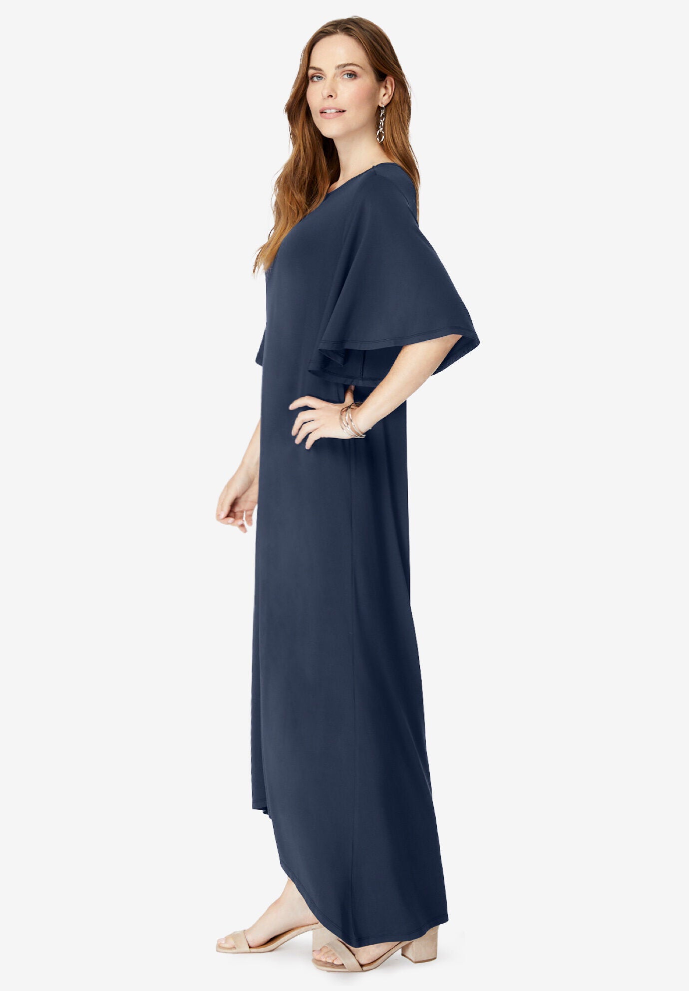 Fashionable Keyhole Hi-Low Midi Dress, Navy | Roaman's
