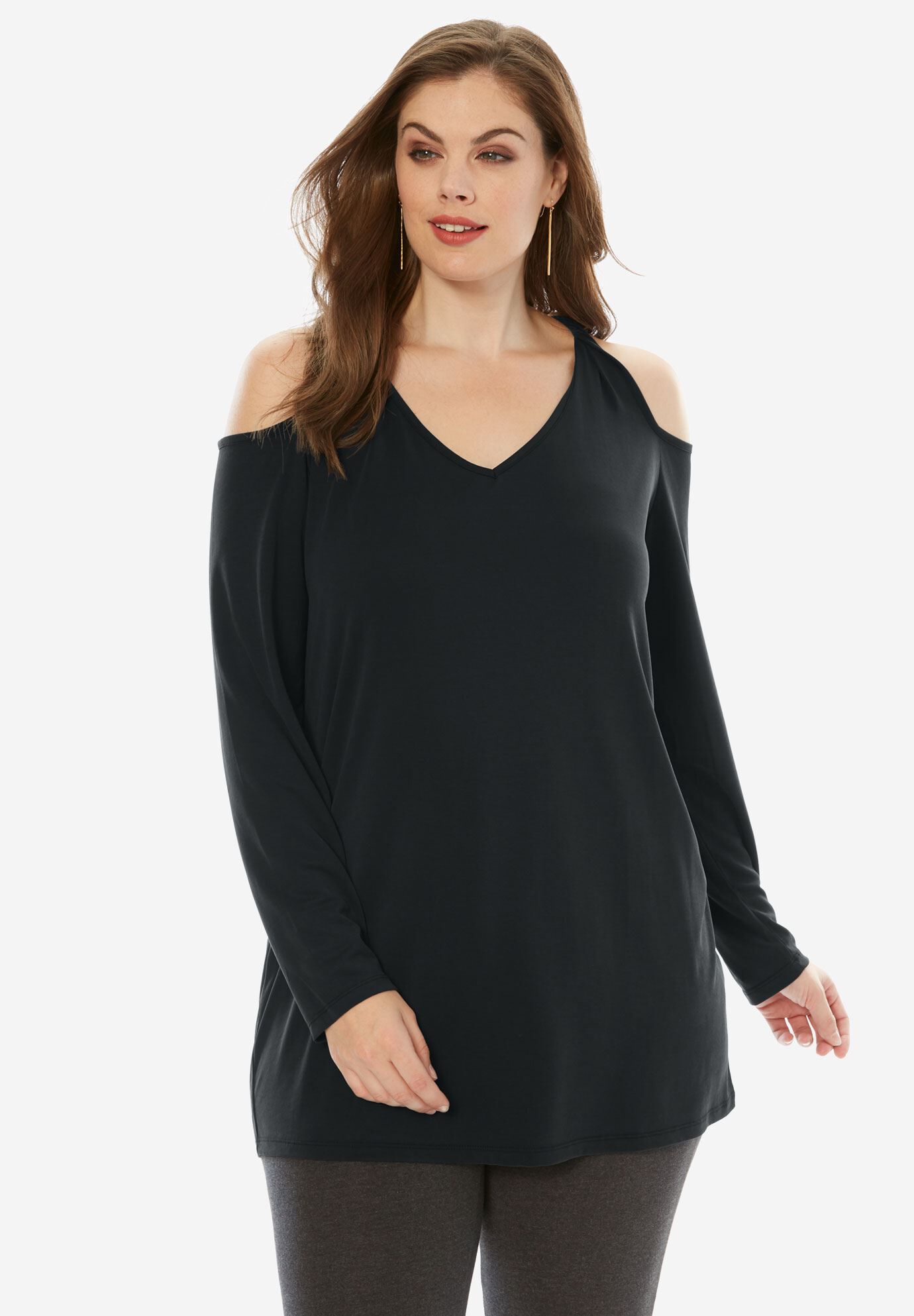 Fashionable Cold Shoulder Soft Drape Tunic | Roaman's